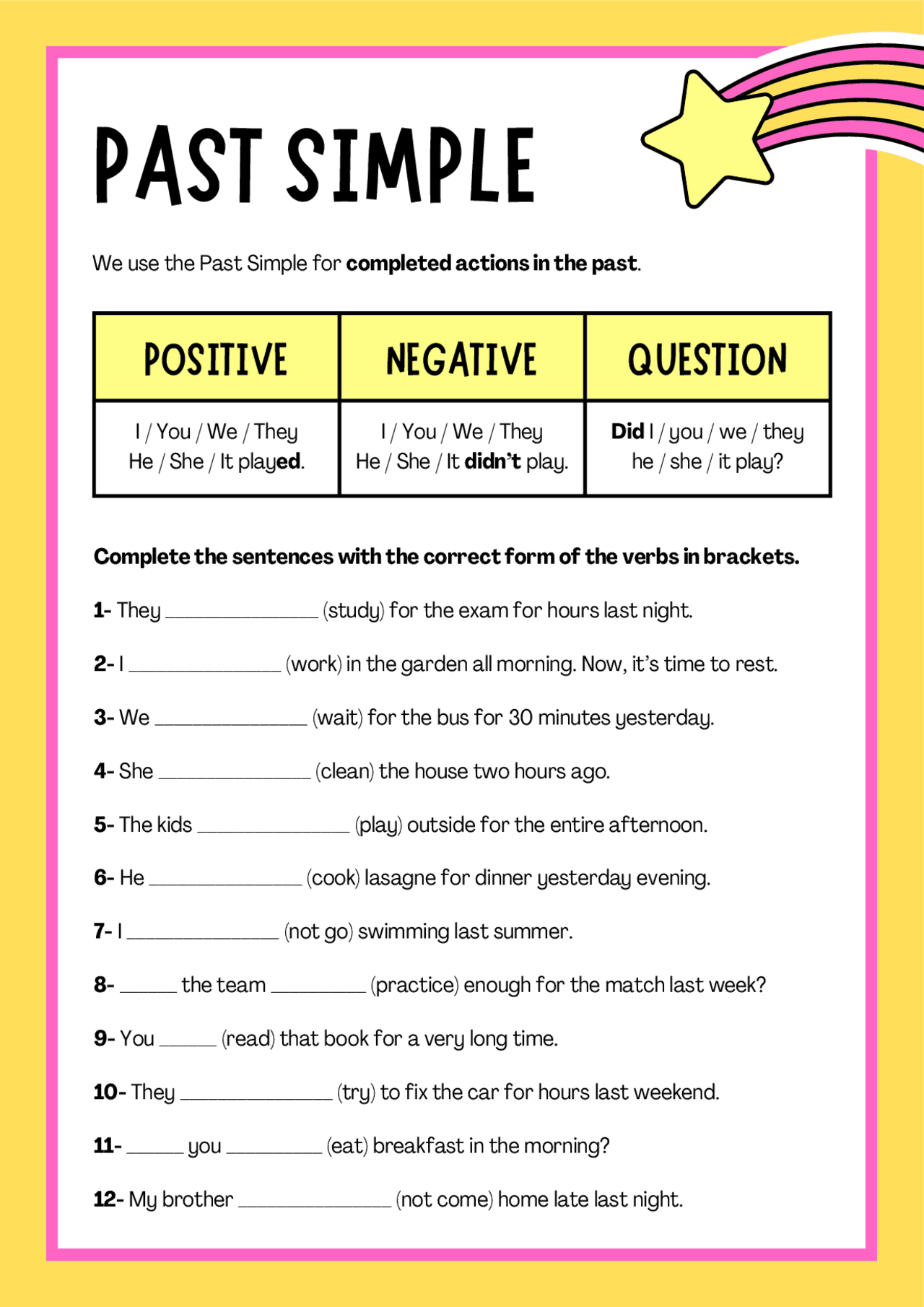 Atividade - Simple past | Exercícios Inglês | Docsity