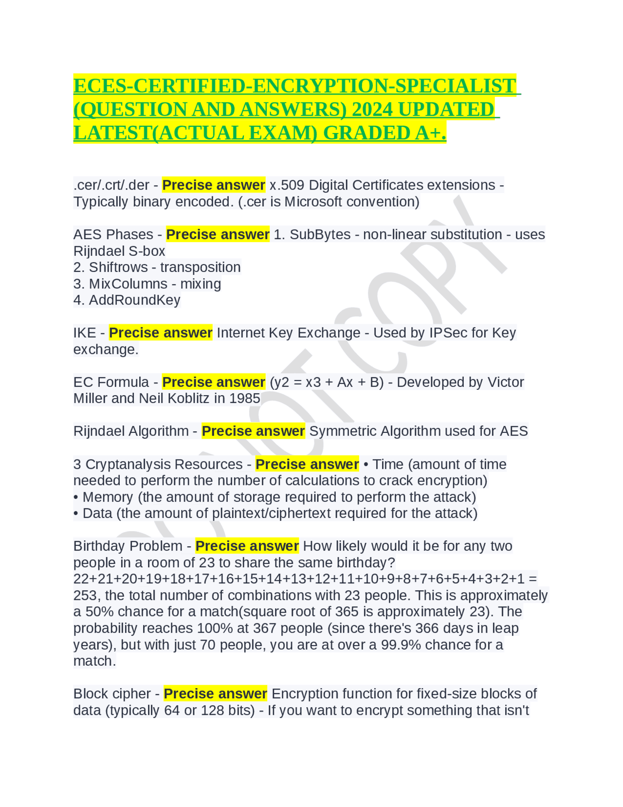 ECES-CERTIFIED-ENCRYPTION-SPECIALIST (QUESTION AND ANSWERS) 2024 ...