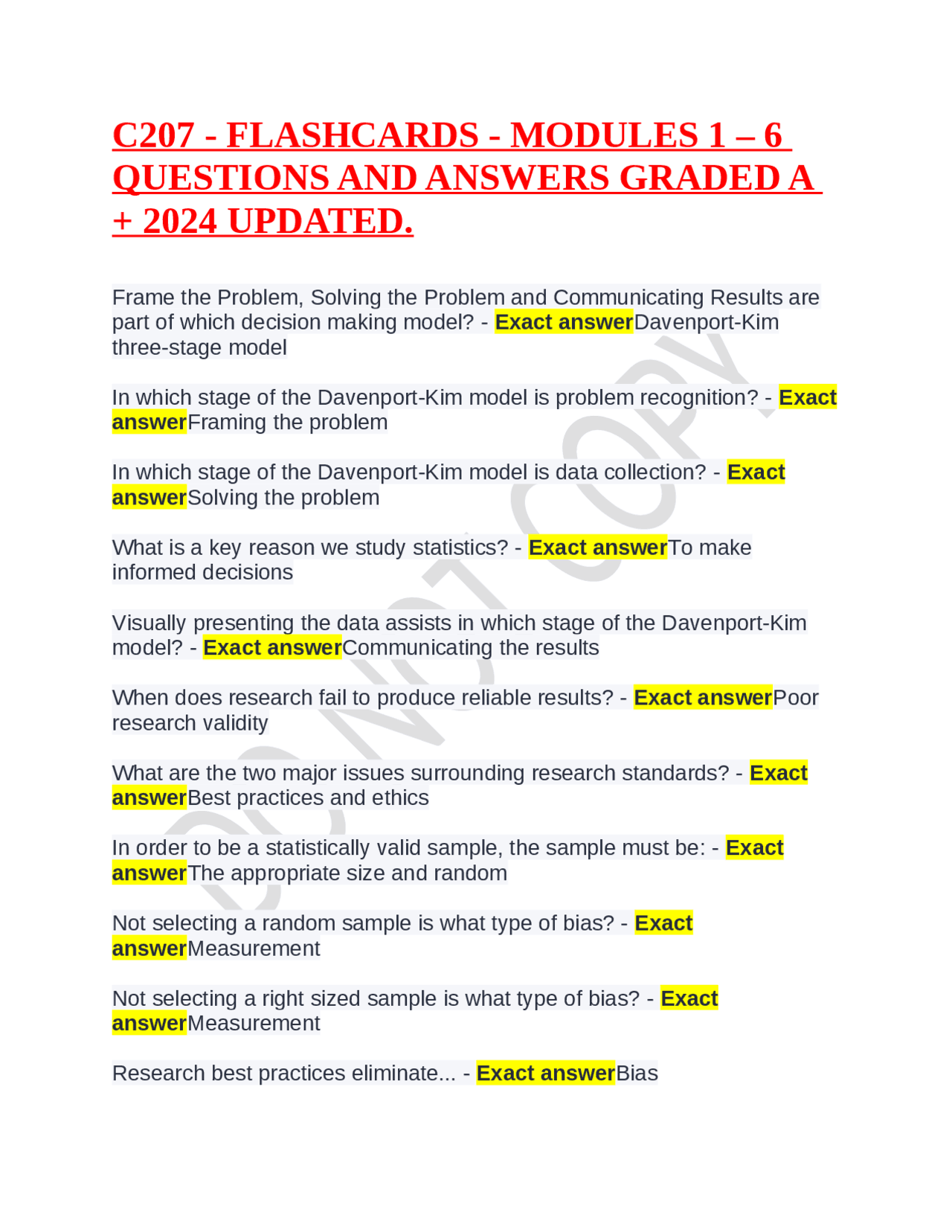 C207 - FLASHCARDS - MODULES 1 – 6 QUESTIONS AND ANSWERS GRADED A + 2024 UPDATED. | Exams Project ...
