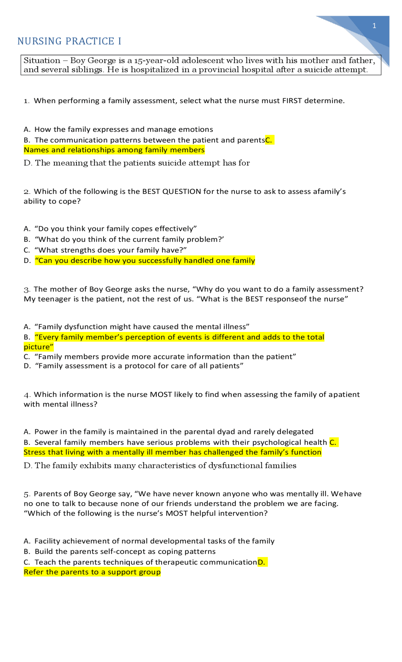 NUR HEALTH PRACTICE QUESTIONS WITH ANSWERS | Exams Nursing | Docsity