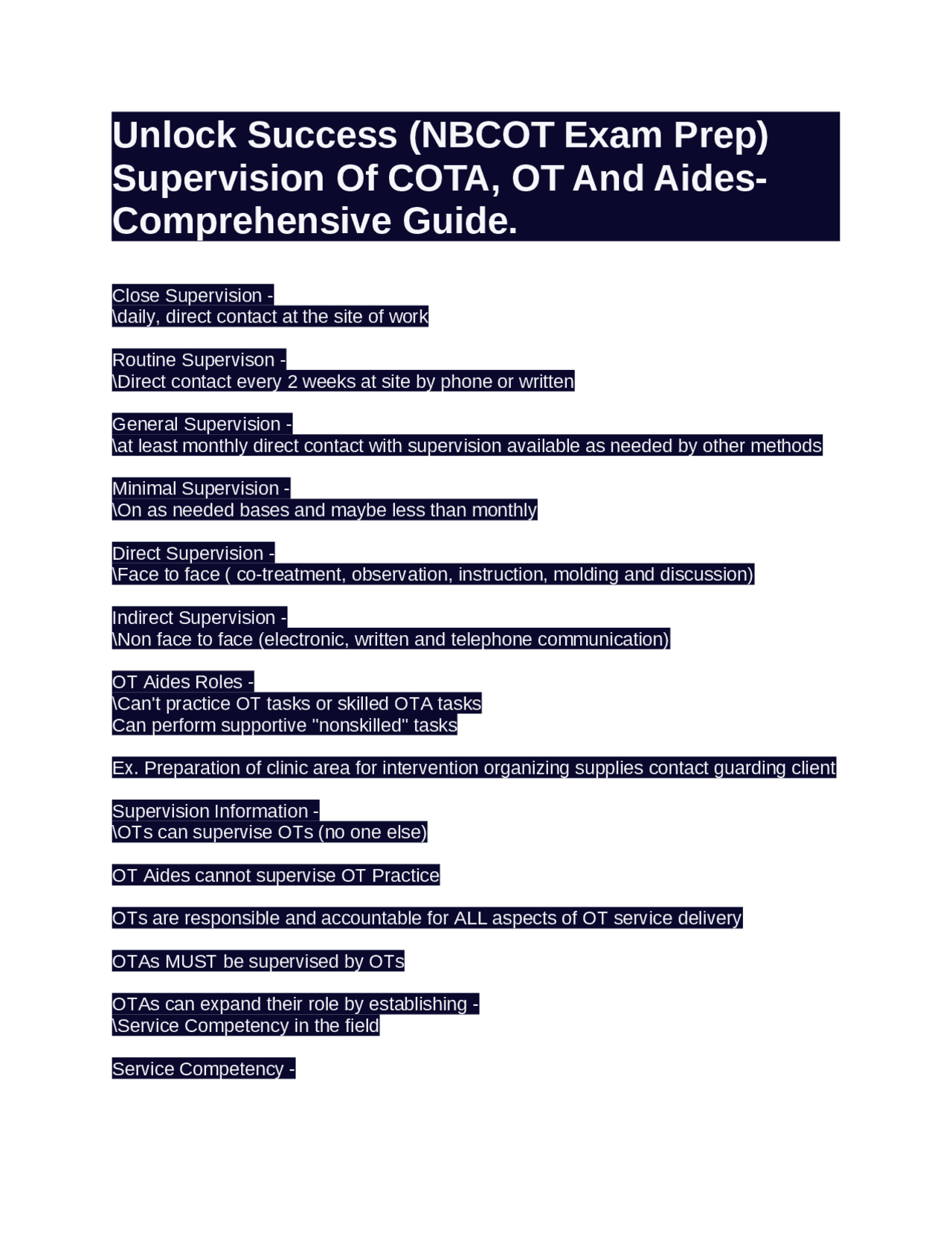 Unlock Success (NBCOT Exam Prep) Supervision Of COTA, OT And Aides ...