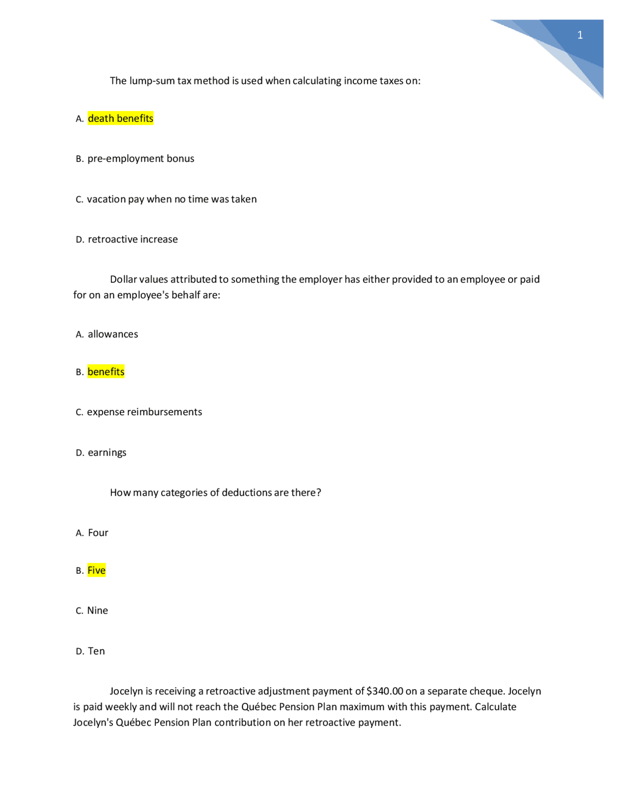 ACCOUNTING MISC QUESTIONS WITH ANSWERS | Exams Nursing | Docsity