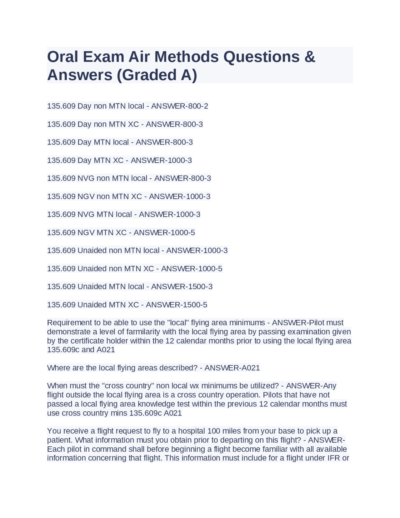 Oral Exam Air Methods Questions & Answers (Graded A) | Exams Nursing ...