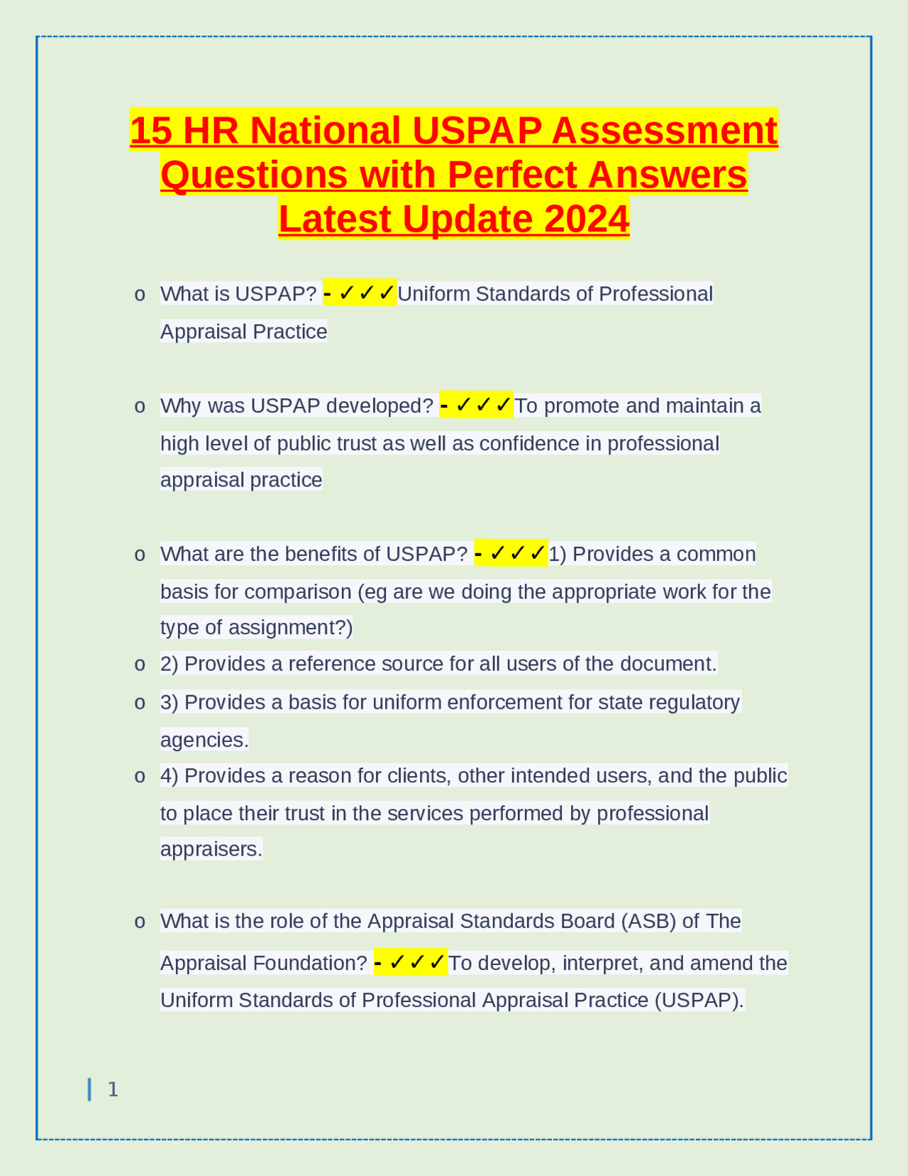 15 HR National USPAP Assessment Questions with Perfect Answers Latest ...