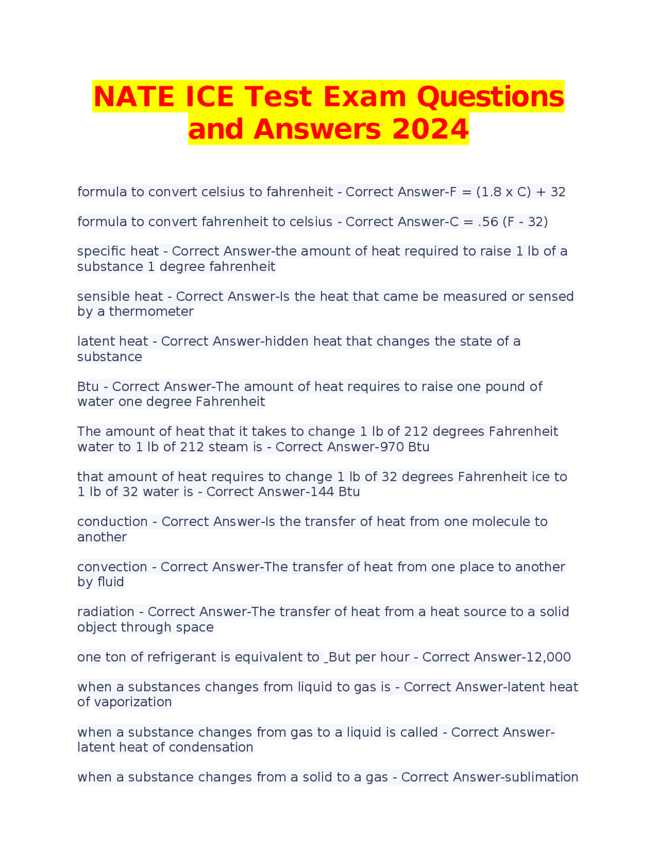 NATE ICE Test Exam Questions and Answers 2024 | Exams Mathematics | Docsity