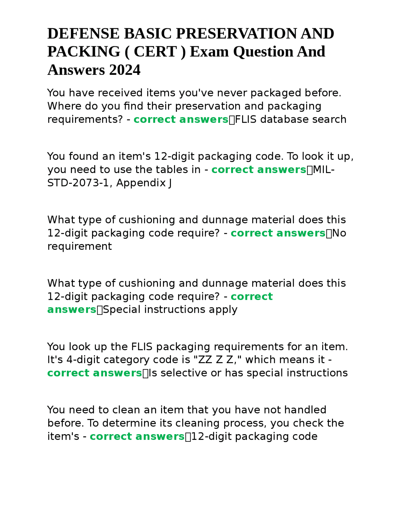 DEFENSE BASIC PRESERVATION AND PACKING ( CERT ) Exam Question And Answers 2024 | Exams Nursing ...