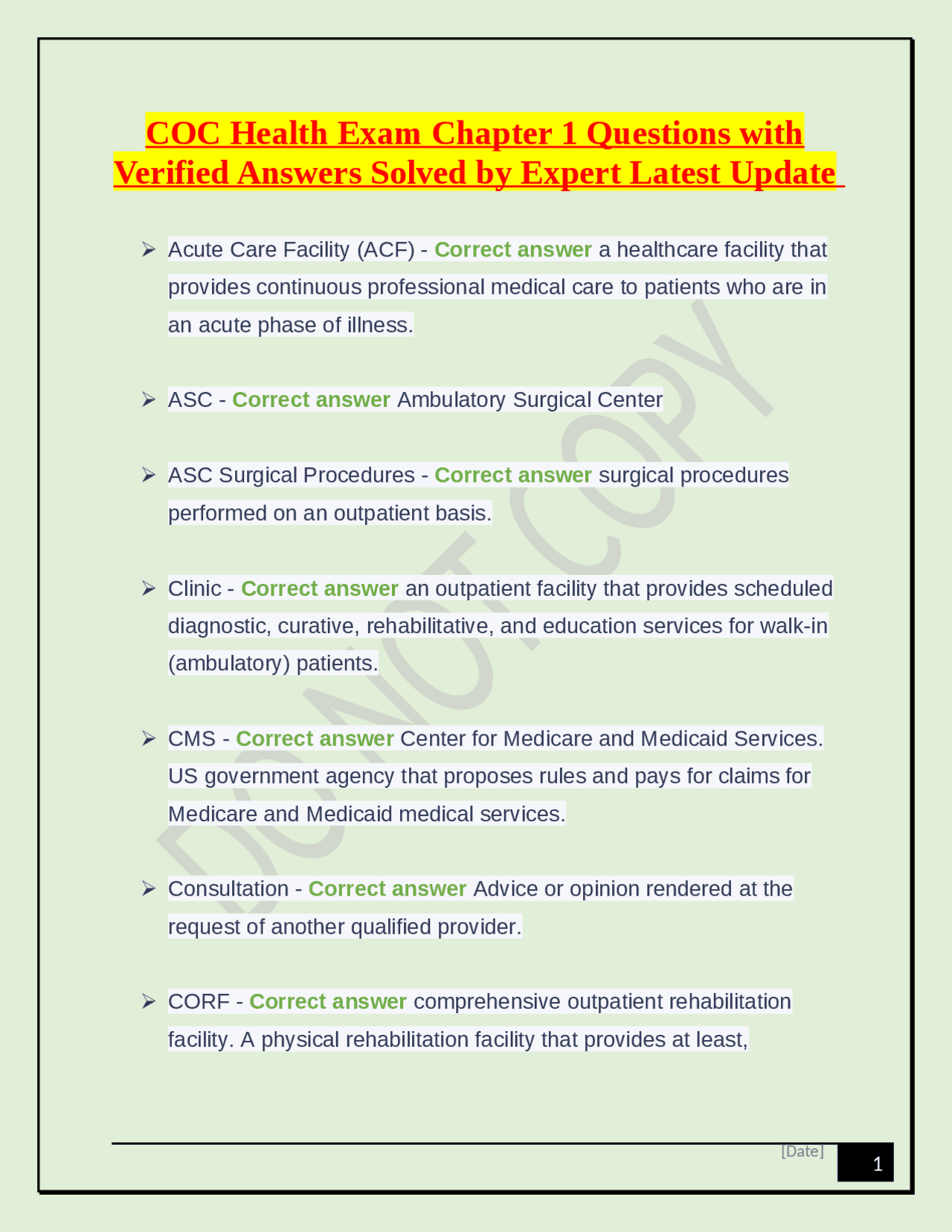 COC Health Exam Chapter 1: Medical Terminology and Facilities | Exams ...