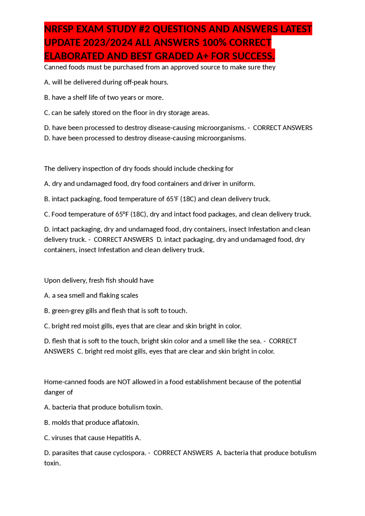 NRFSP EXAM STUDY #2 QUESTIONS AND ANSWERS LATEST UPDATE 2023/2024 ALL ...