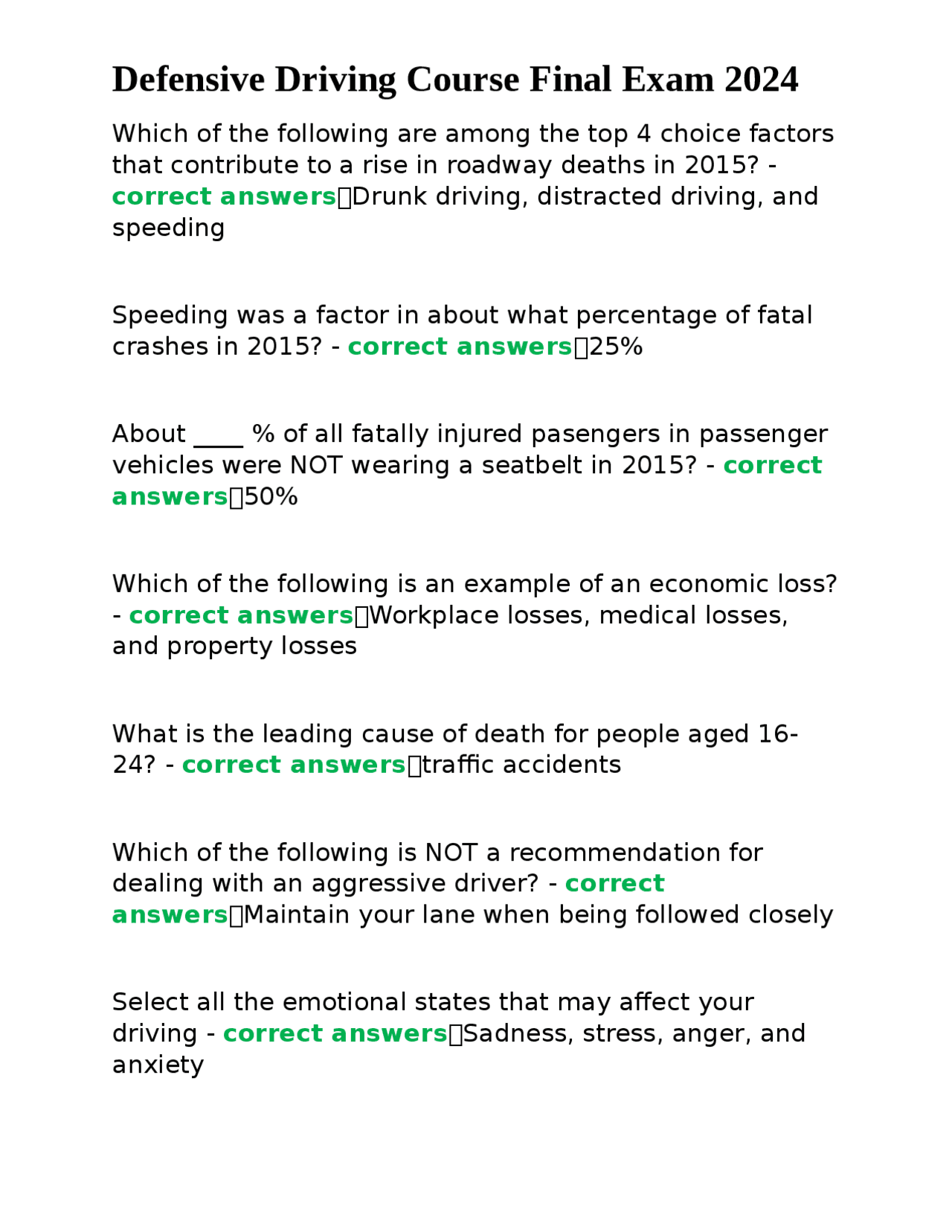 Defensive Driving Course Final Exam 2024 | Exams Nursing | Docsity