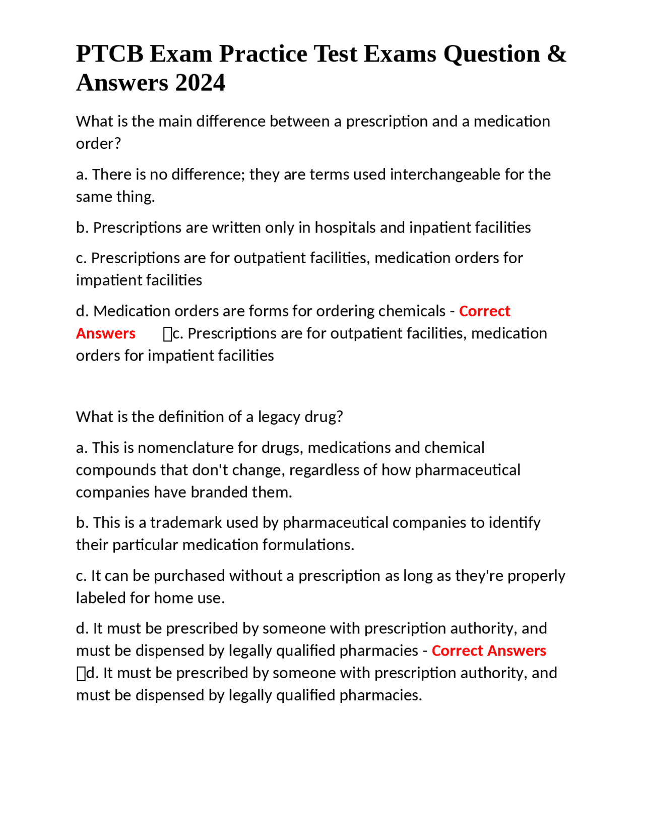 PTCB Exam Practice Test Exams Question & Answers 2024 | Exams Nursing ...