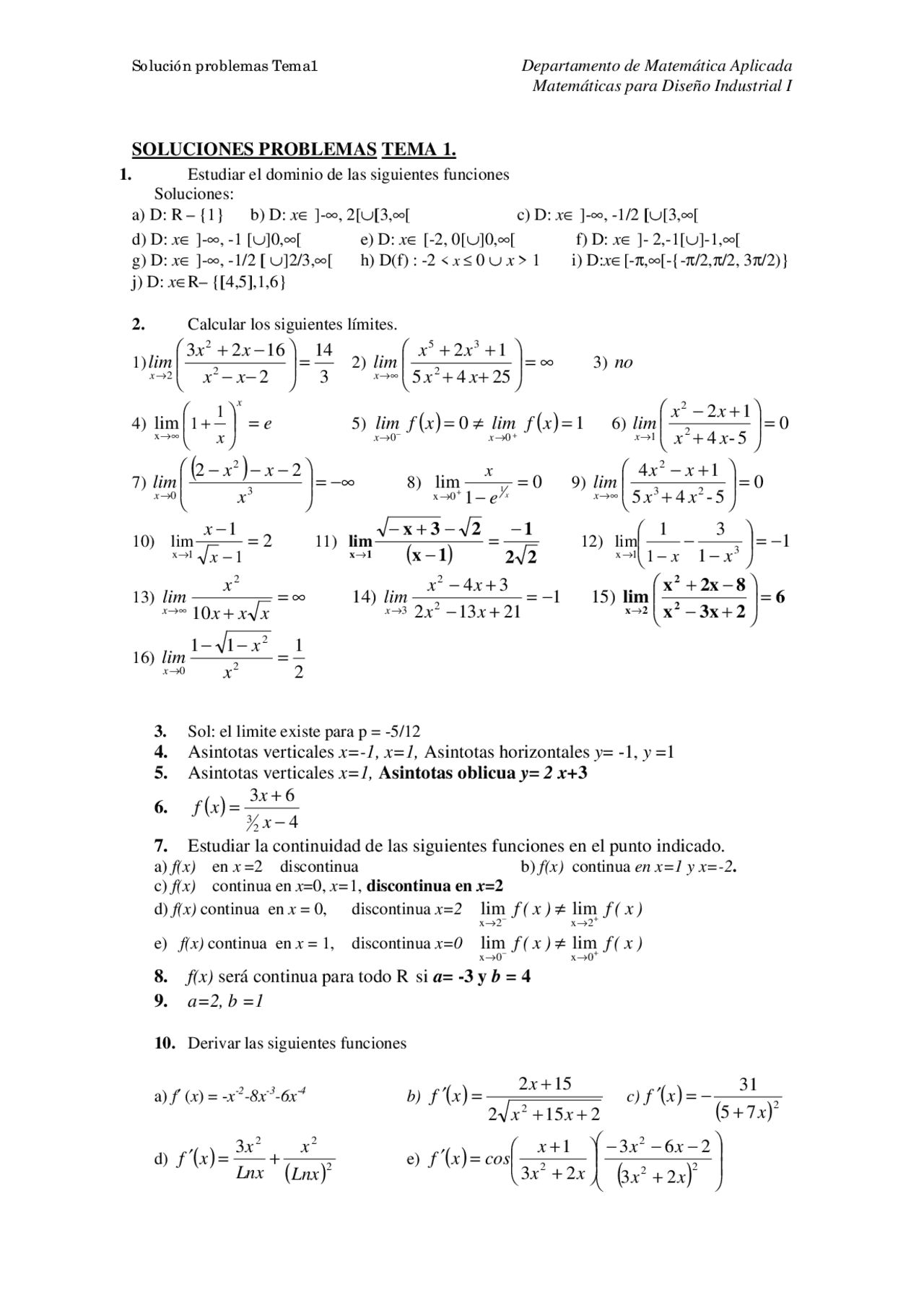 SOLUCIONES PROBLEMAS TEMA 1 | Ejercicios de Matemáticas | Docsity