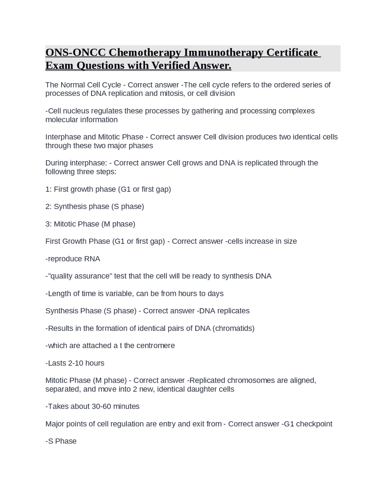 ONS-ONCC Chemotherapy Immunotherapy Certificate Exam Questions with ...