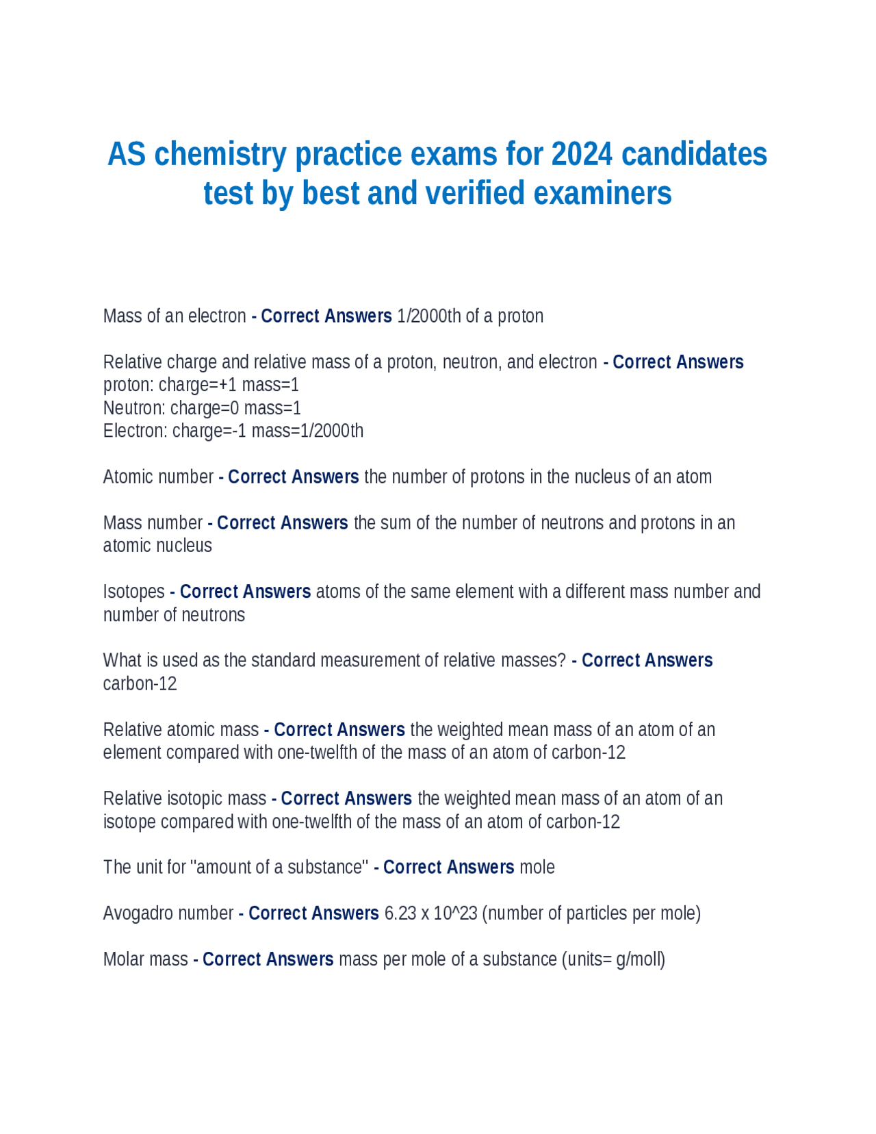 AS chemistry practice exams for 2024 candidates test by best and ...