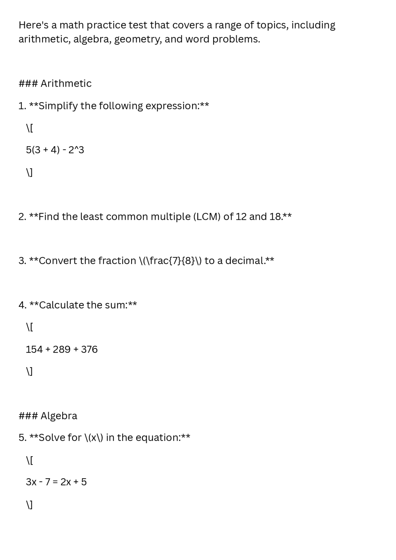 Mathematics practice exam | Exams Mathematics | Docsity