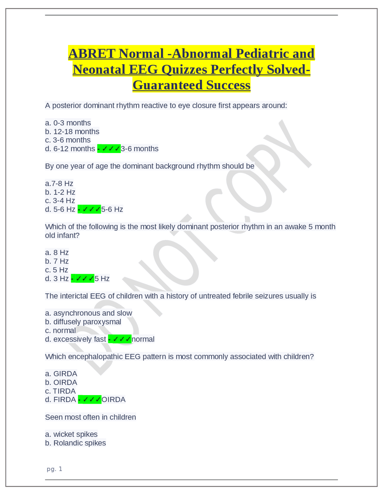 ABRET Normal -Abnormal Pediatric and Neonatal EEG Quizzes Perfectly ...