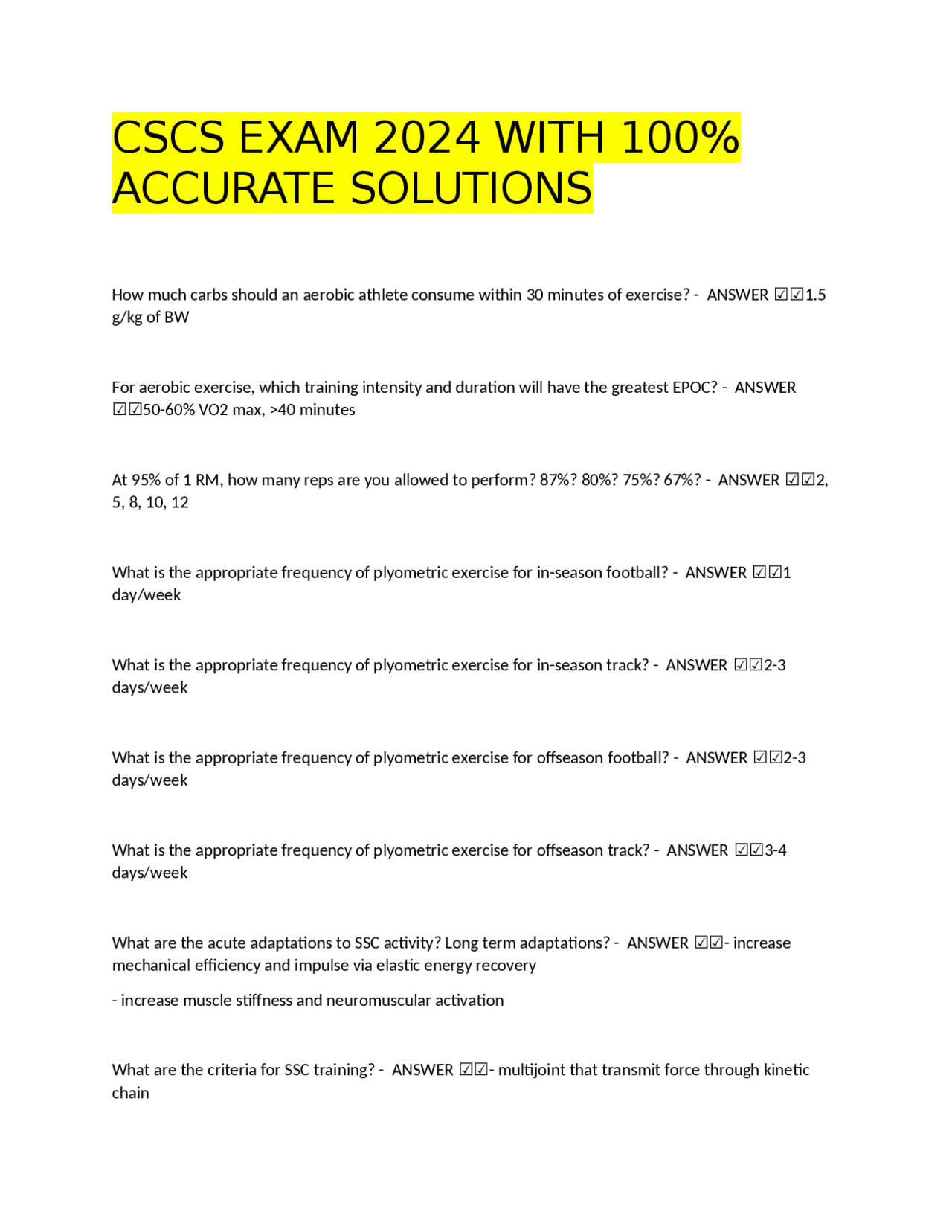 Cscs Exam 2024 With 100 Accurate Solutions Exams Nursing Docsity 