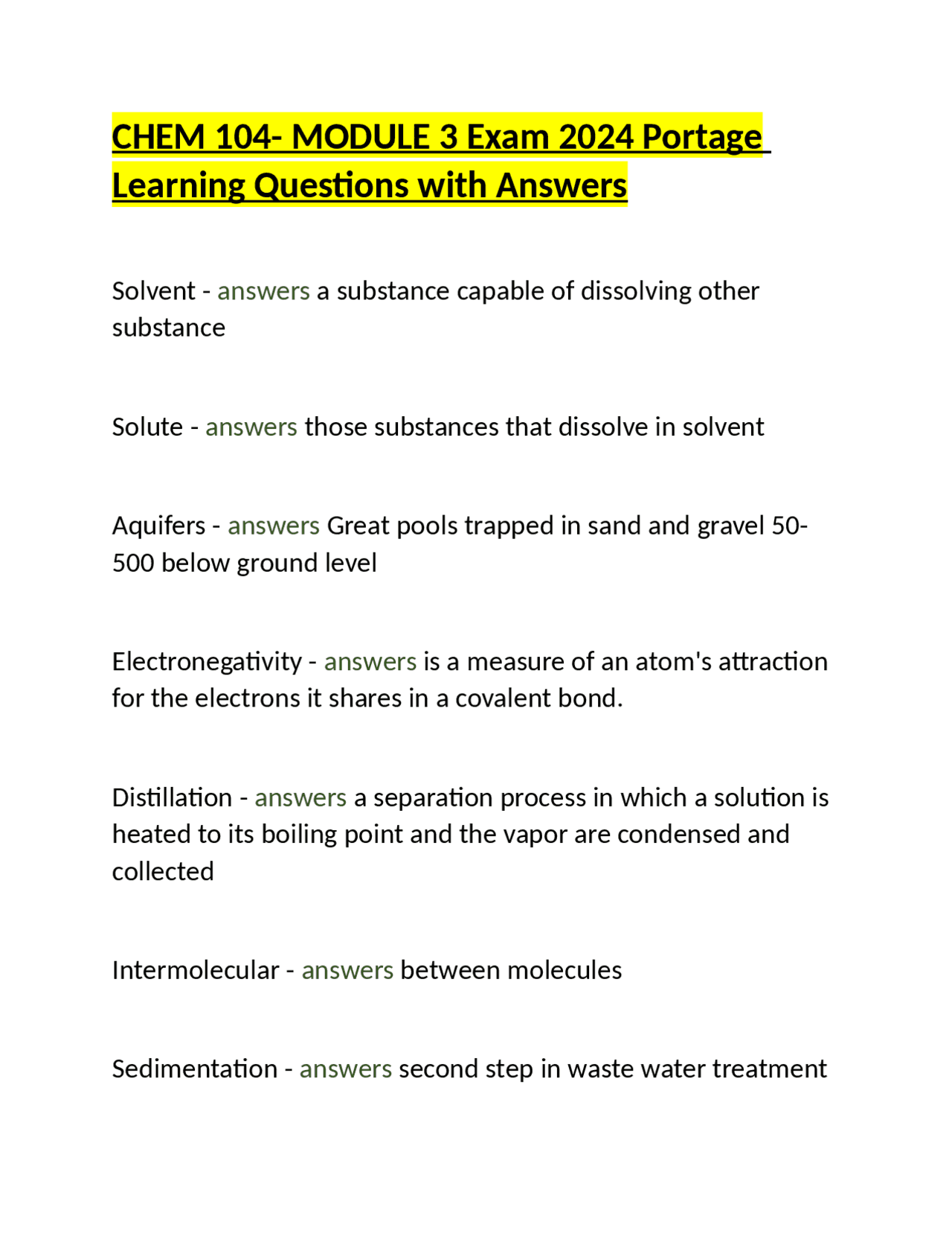 CHEM 104- MODULE 3 Exam 2024 Portage Learning Questions with Answers ...