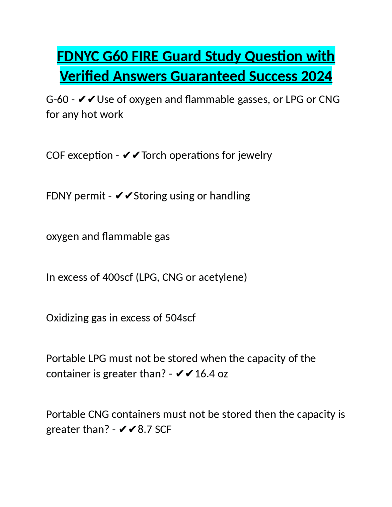 FDNYC G60 FIRE Guard Study Question with Verified Answers Guaranteed ...
