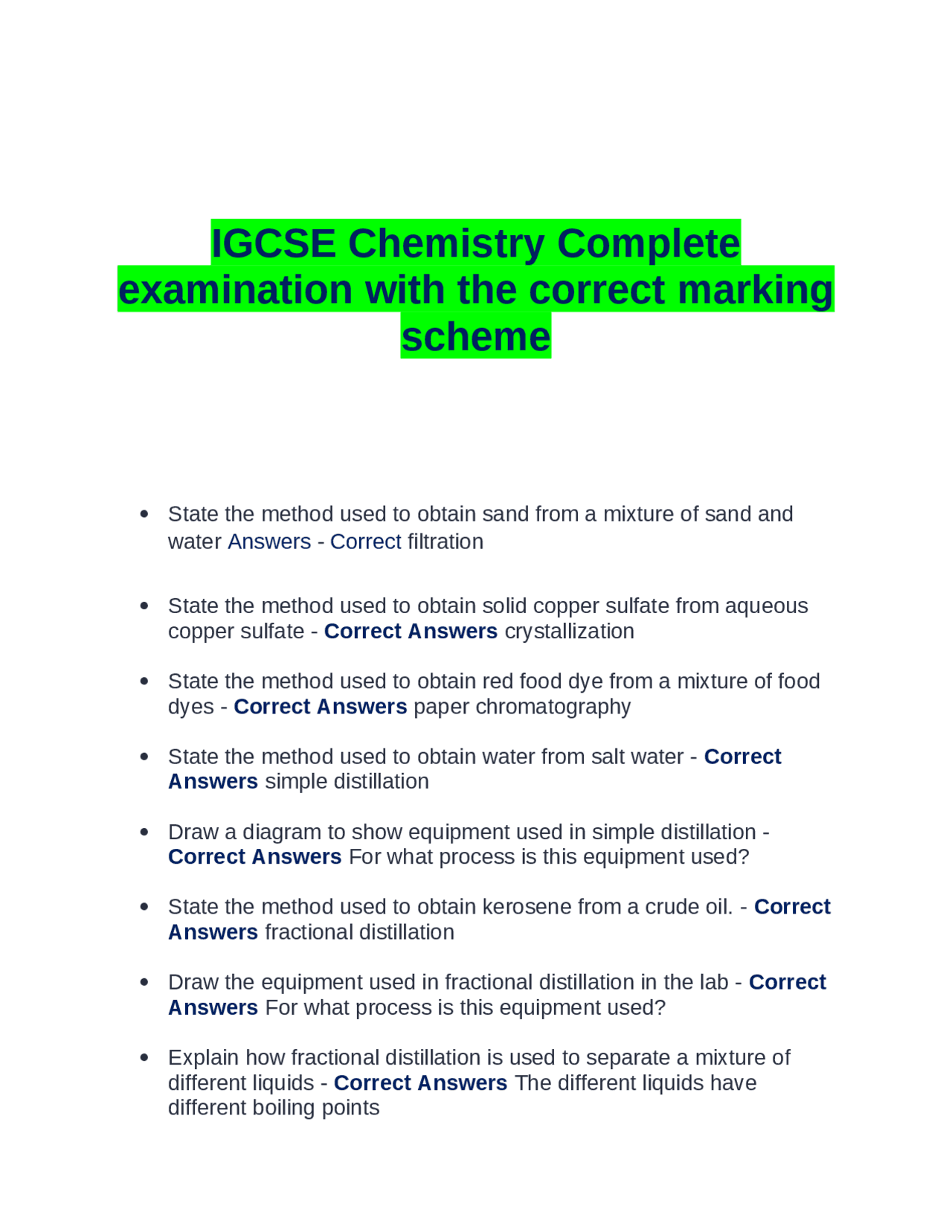 IGCSE Chemistry Complete examination with the correct marking scheme ...