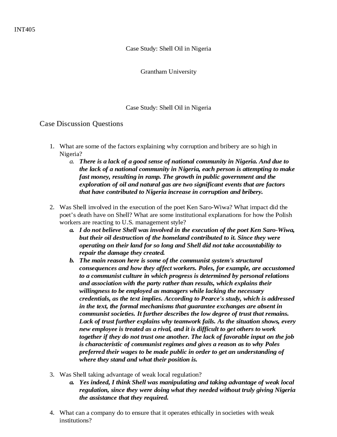 INT405 Case Study: Shell Oil in Nigeria Grantham Universit | Lecture ...