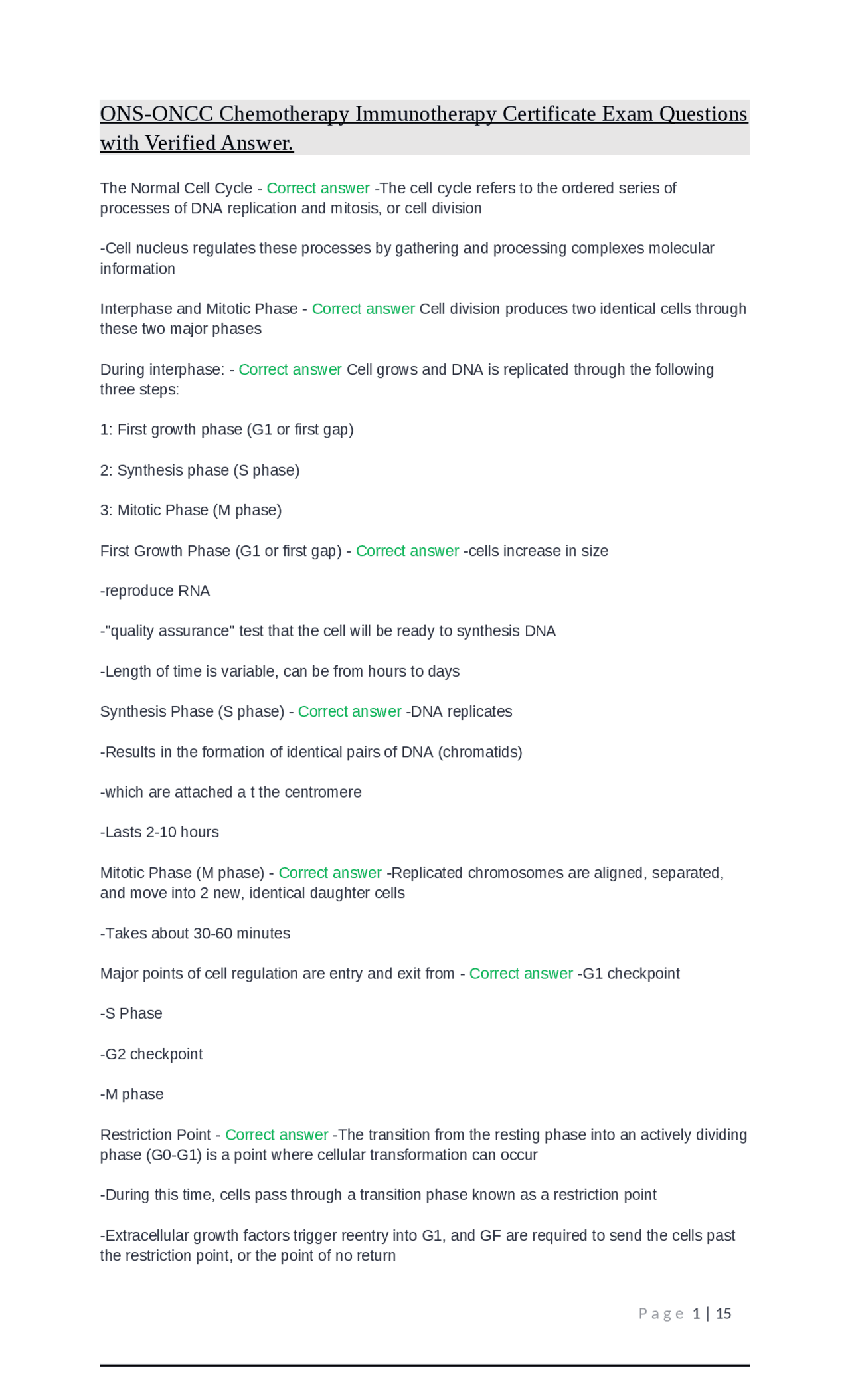 ONS-ONCC Chemotherapy Immunotherapy Certificate Exam Questions with ...