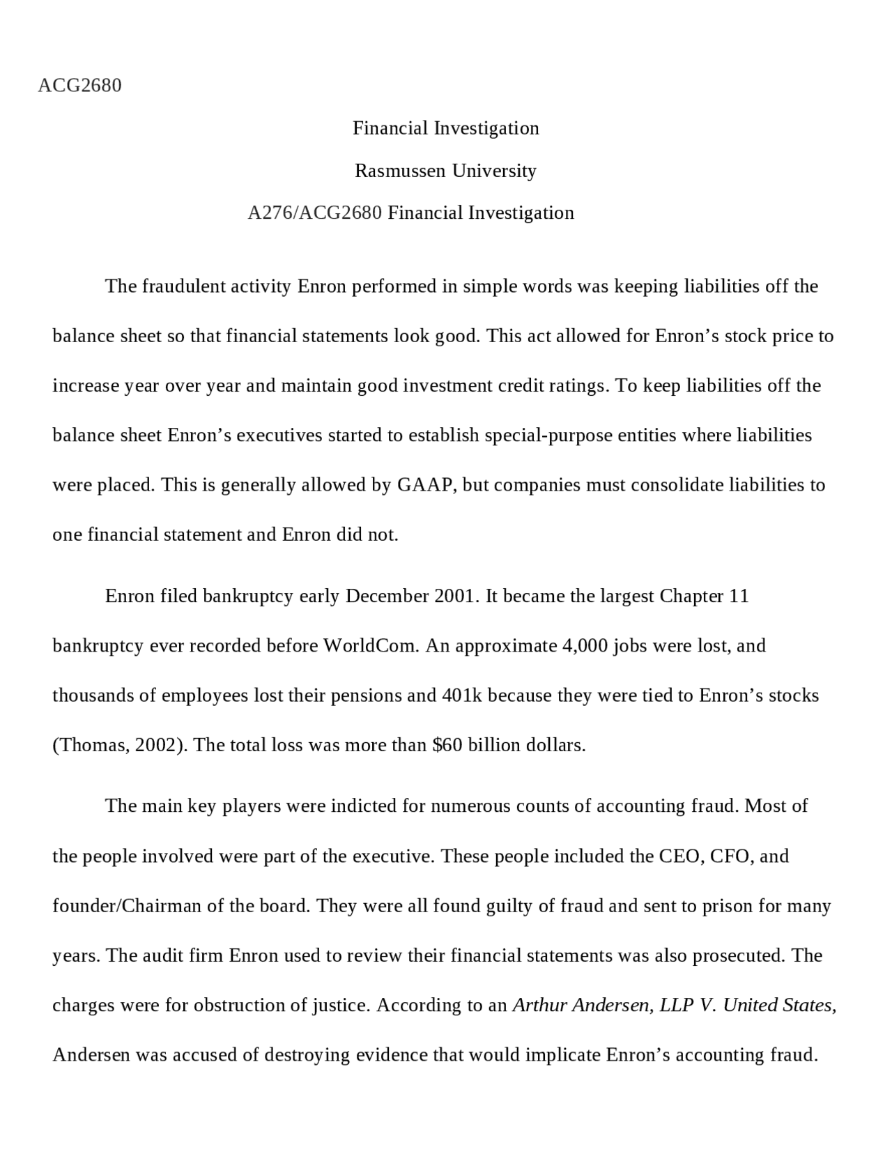 ACG2680 Financial Investigation Rasmussen University A27 | Lecture ...