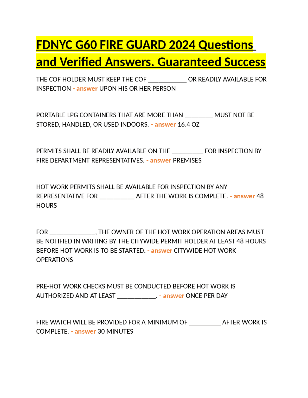 FDNYC G60 FIRE GUARD 2024 Questions and Verified Answers. Guaranteed ...