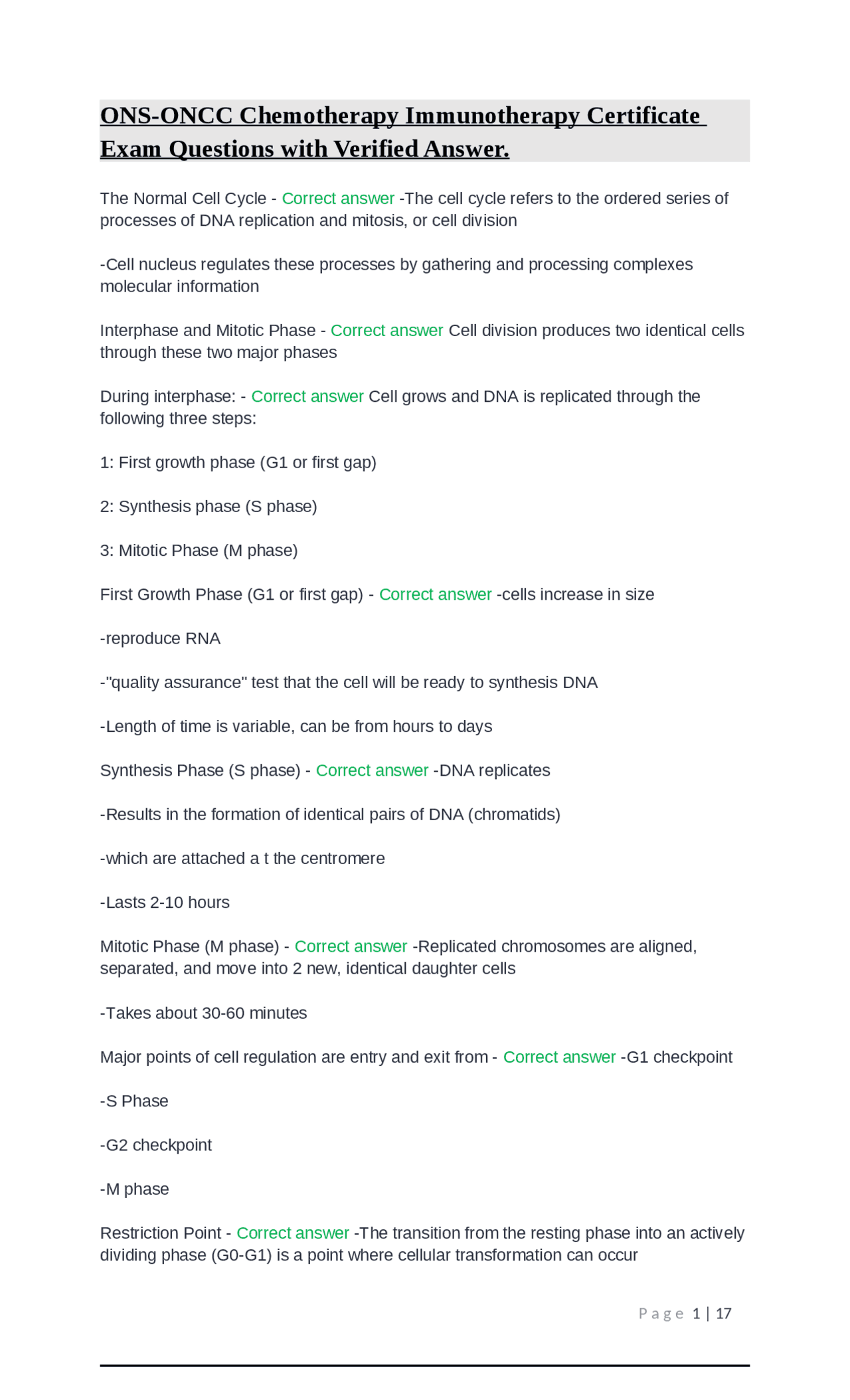 ONS-ONCC Chemotherapy Immunotherapy Certificate Exam Questions with ...