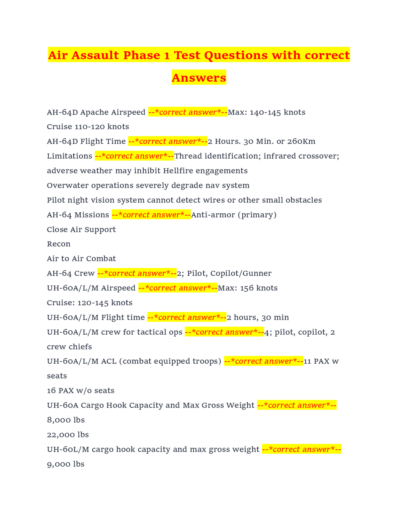 Air Assault Phase 1 Test Questions with correct Answers | Exams Nursing ...
