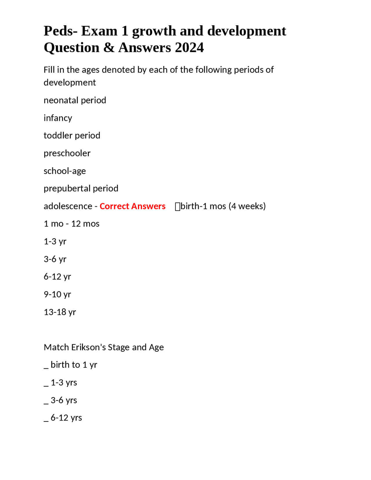 Peds- Exam 1 growth and development Question & Answers 2024 | Exams ...