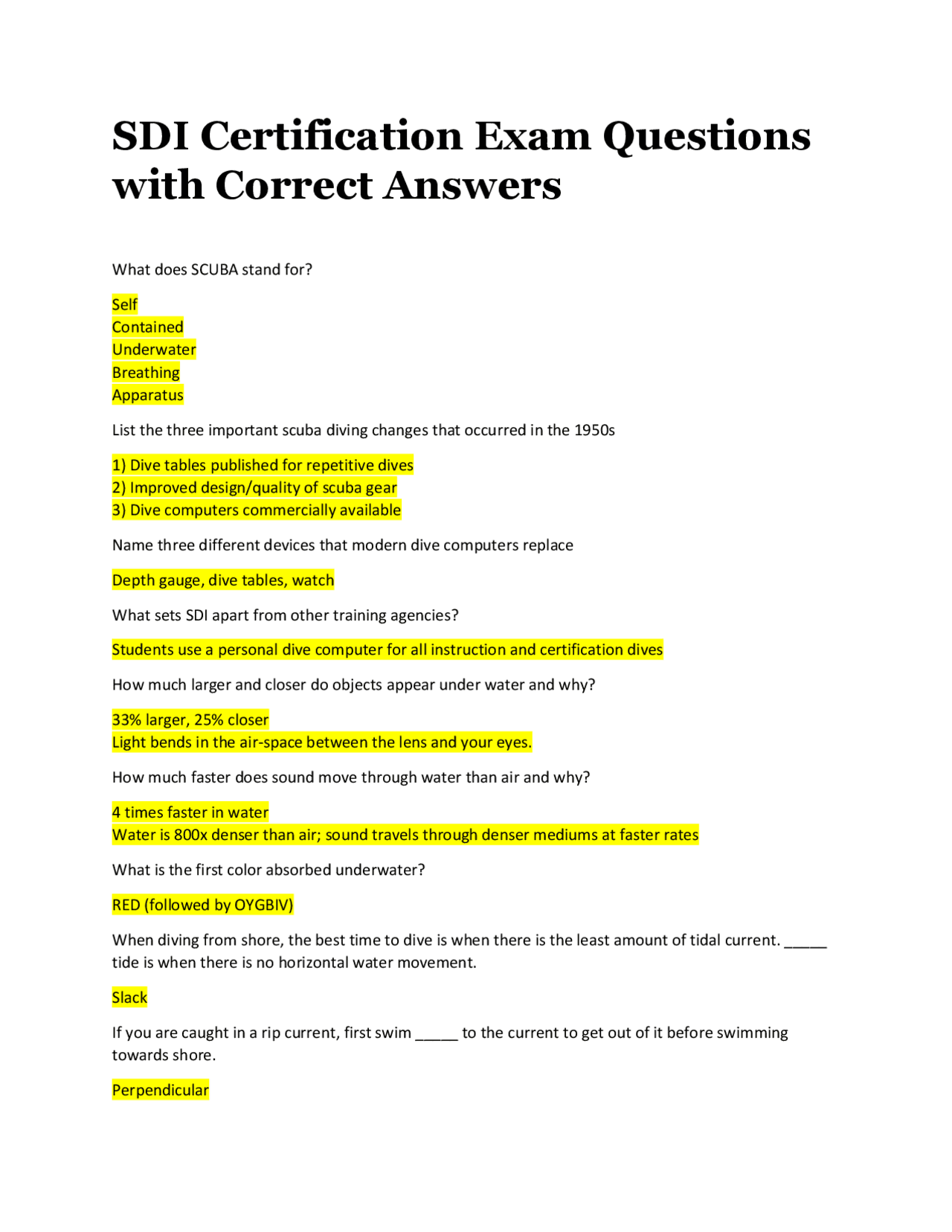 SDI Certification Exam Questions with Correct Answers | Exams Art | Docsity