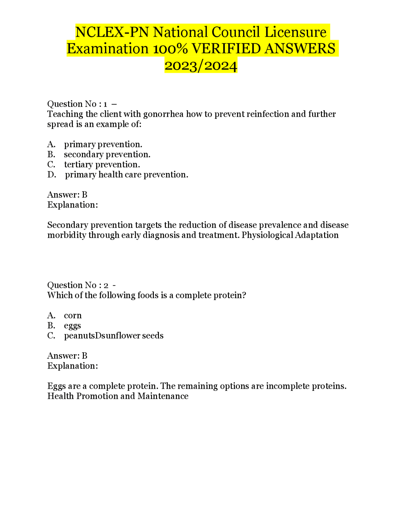 NCLEX-PN National Council Licensure Examination 100% VERIFIED ANSWERS ...