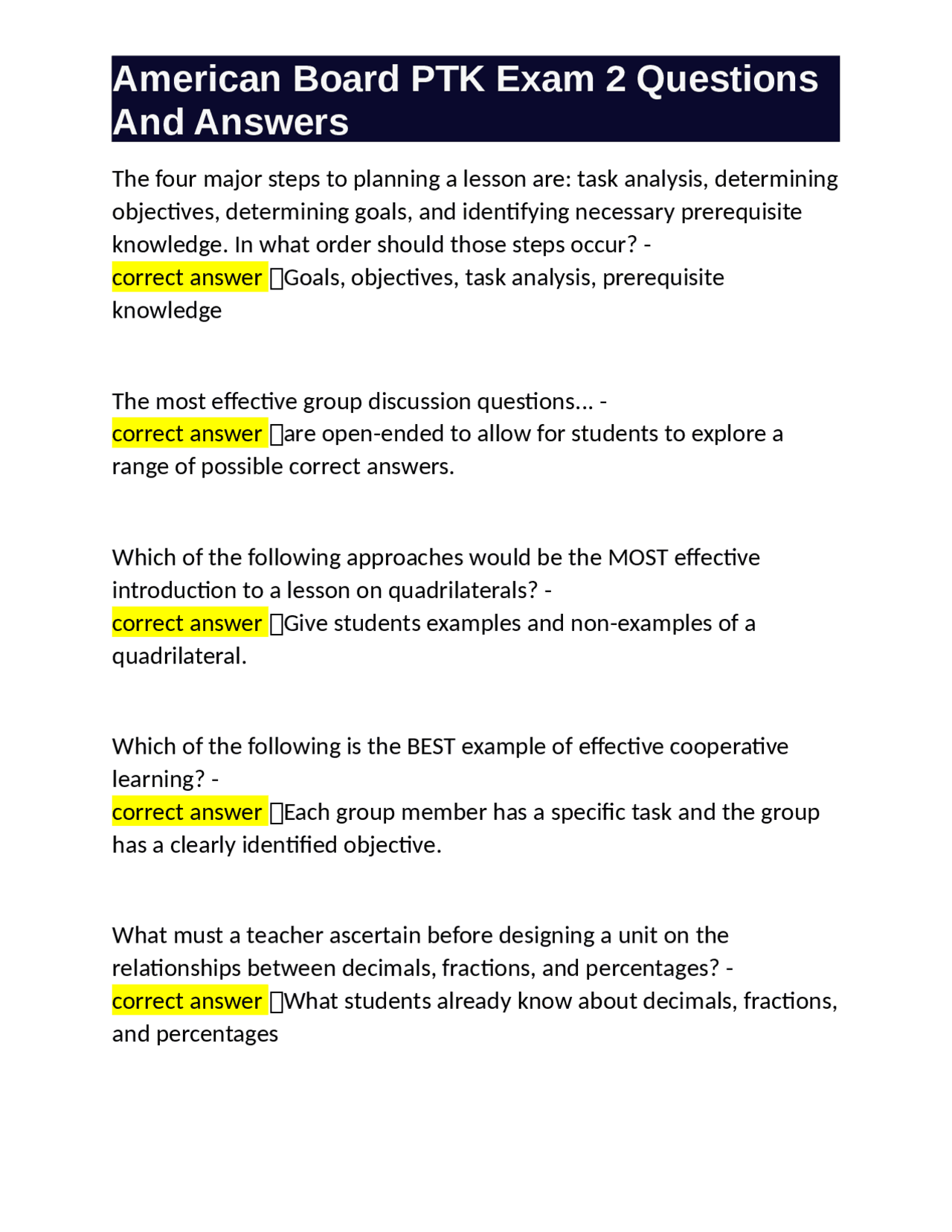 American Board PTK Exam 2 Questions And Answers | Exams Effective ...