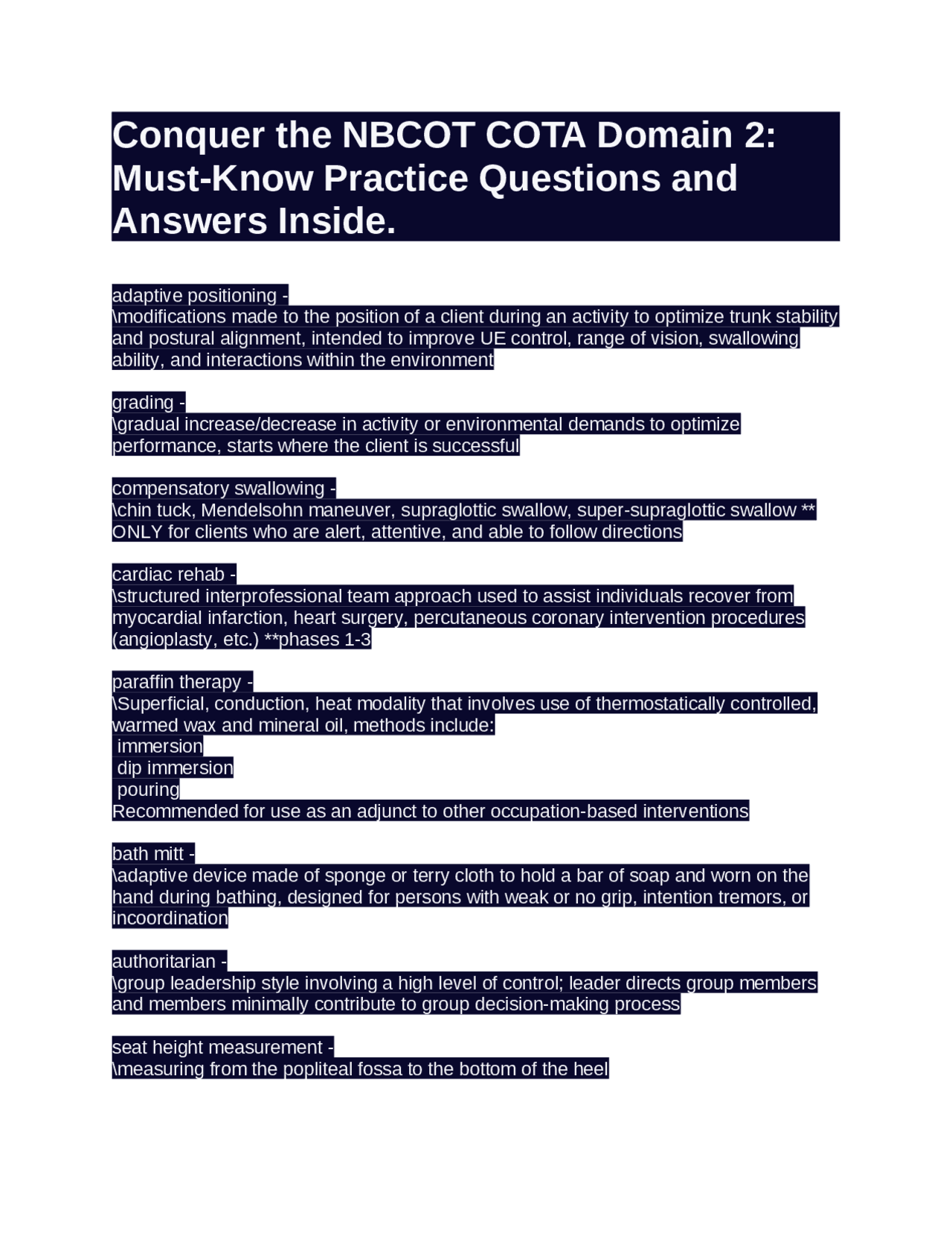 Conquer the NBCOT COTA Domain 2: Must-Know Practice Questions and ...