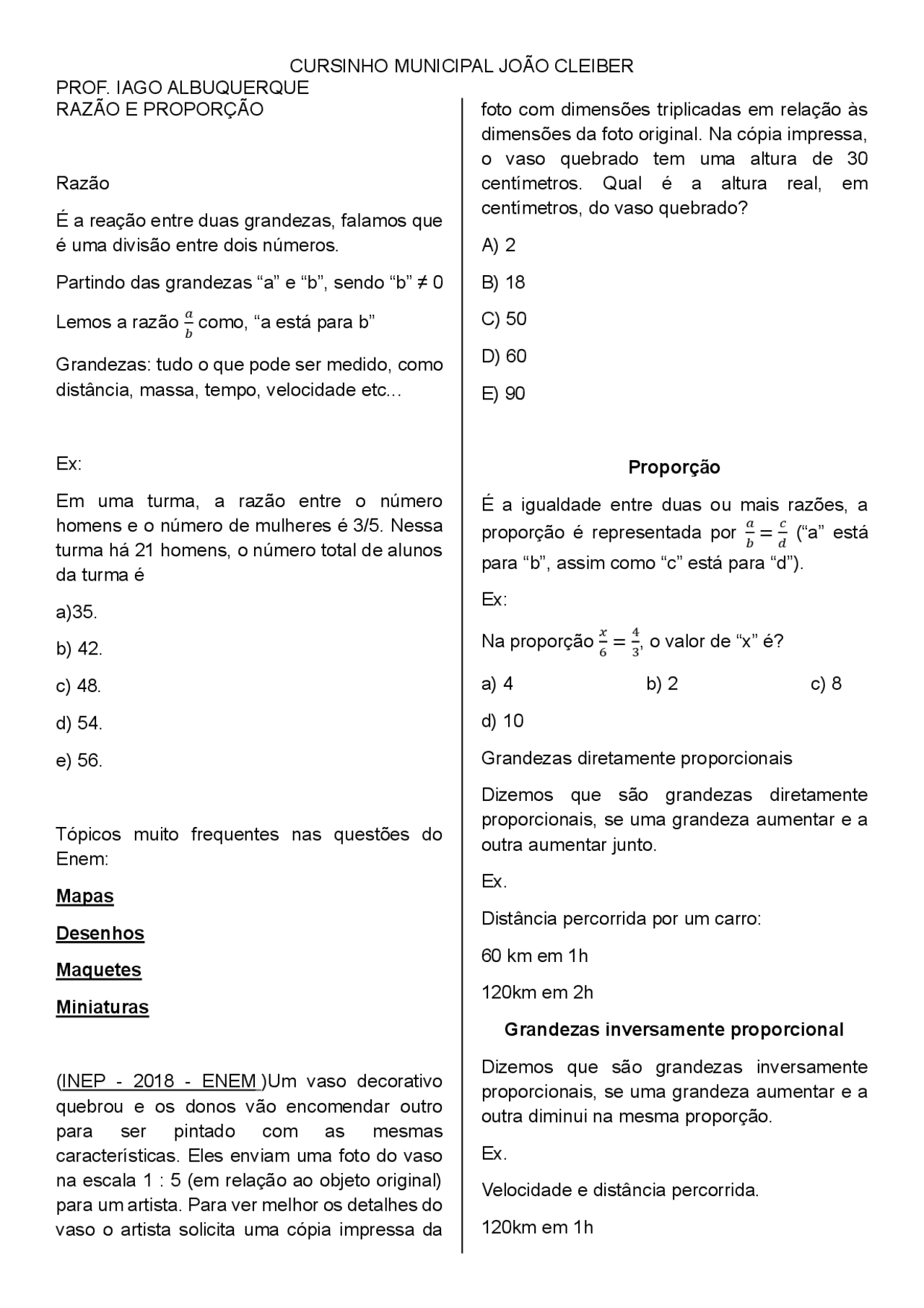 Exercicios Razão E Proporção Enem - FDPLEARN