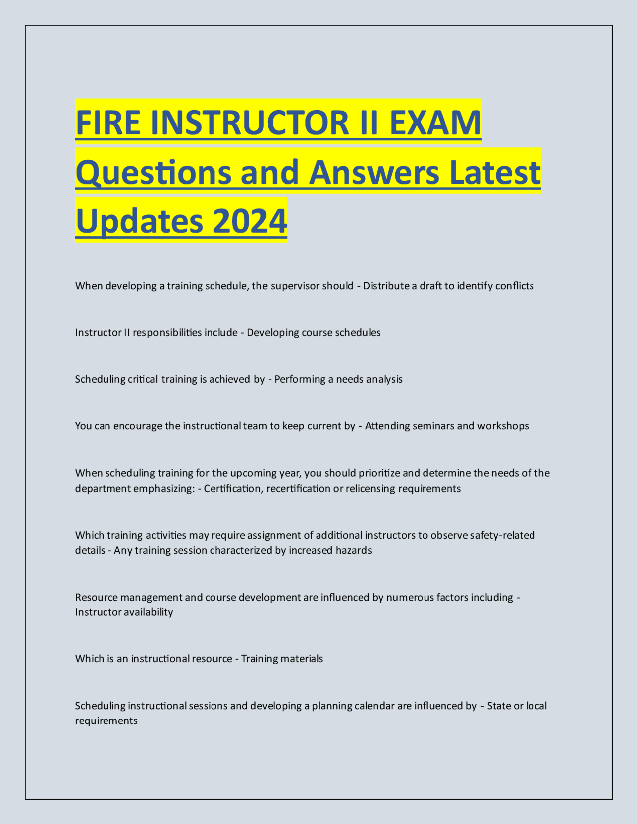 TX FIRE INSTRUCTOR Exam Questions and Answers Latest Updates 2024 ...