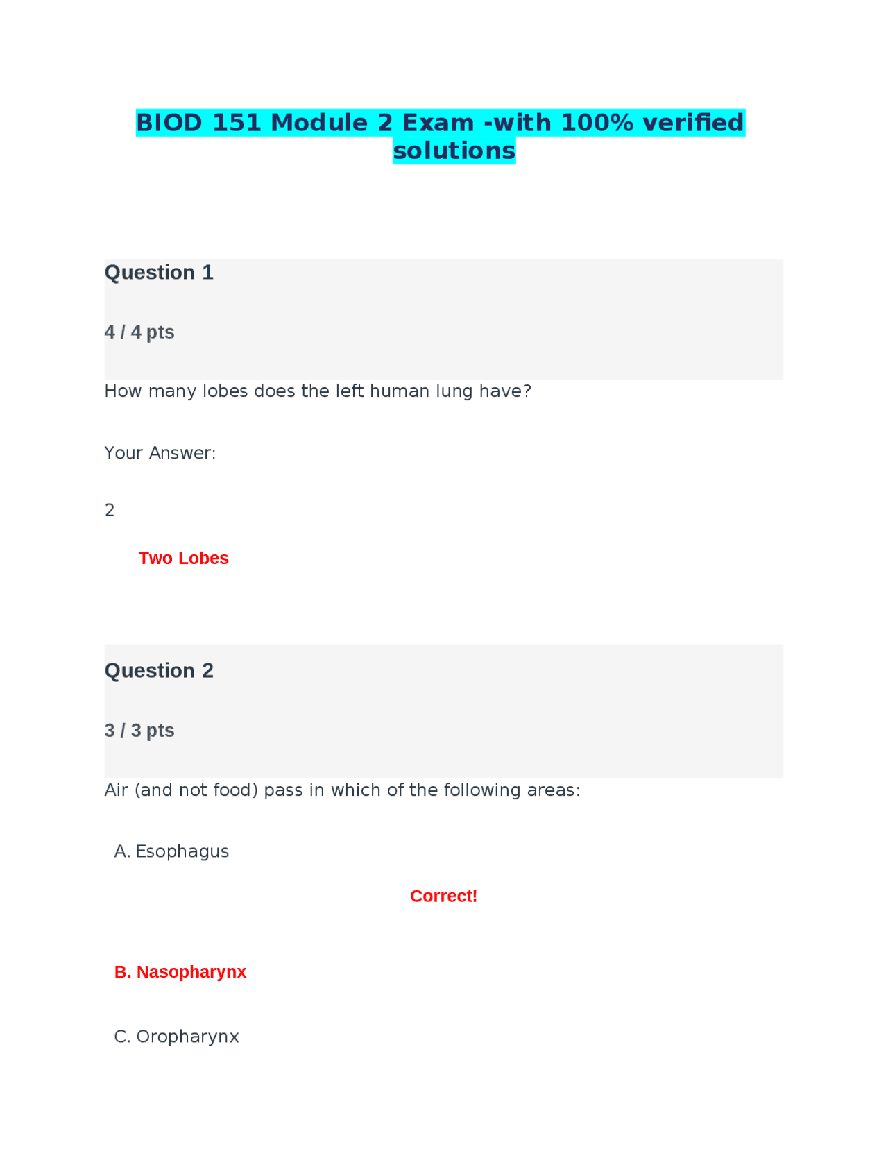 BIOD 151 Module 2 Exam -with 100 verified solutions.docx | Exams ...