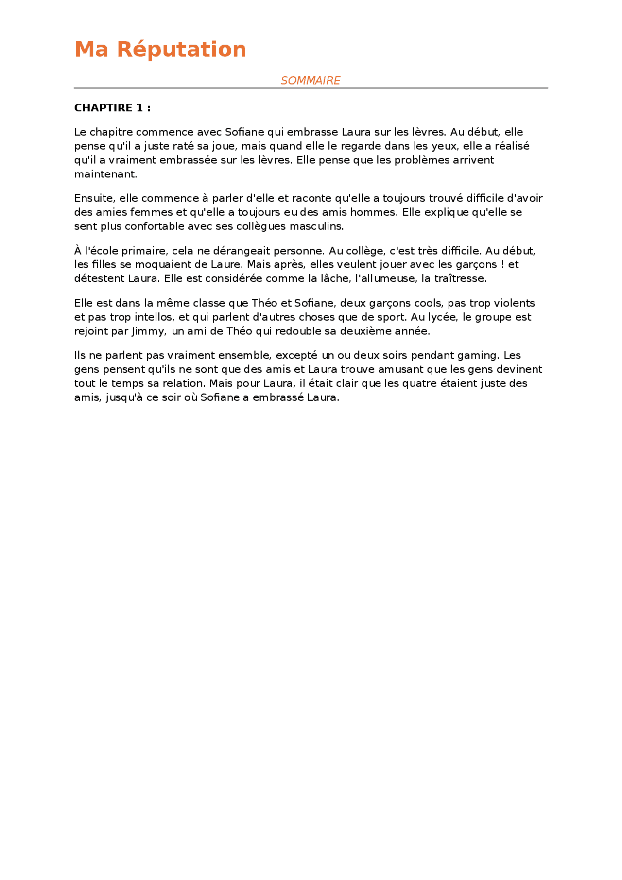 Zusammenfassung Ma réputation | Summaries French | Docsity