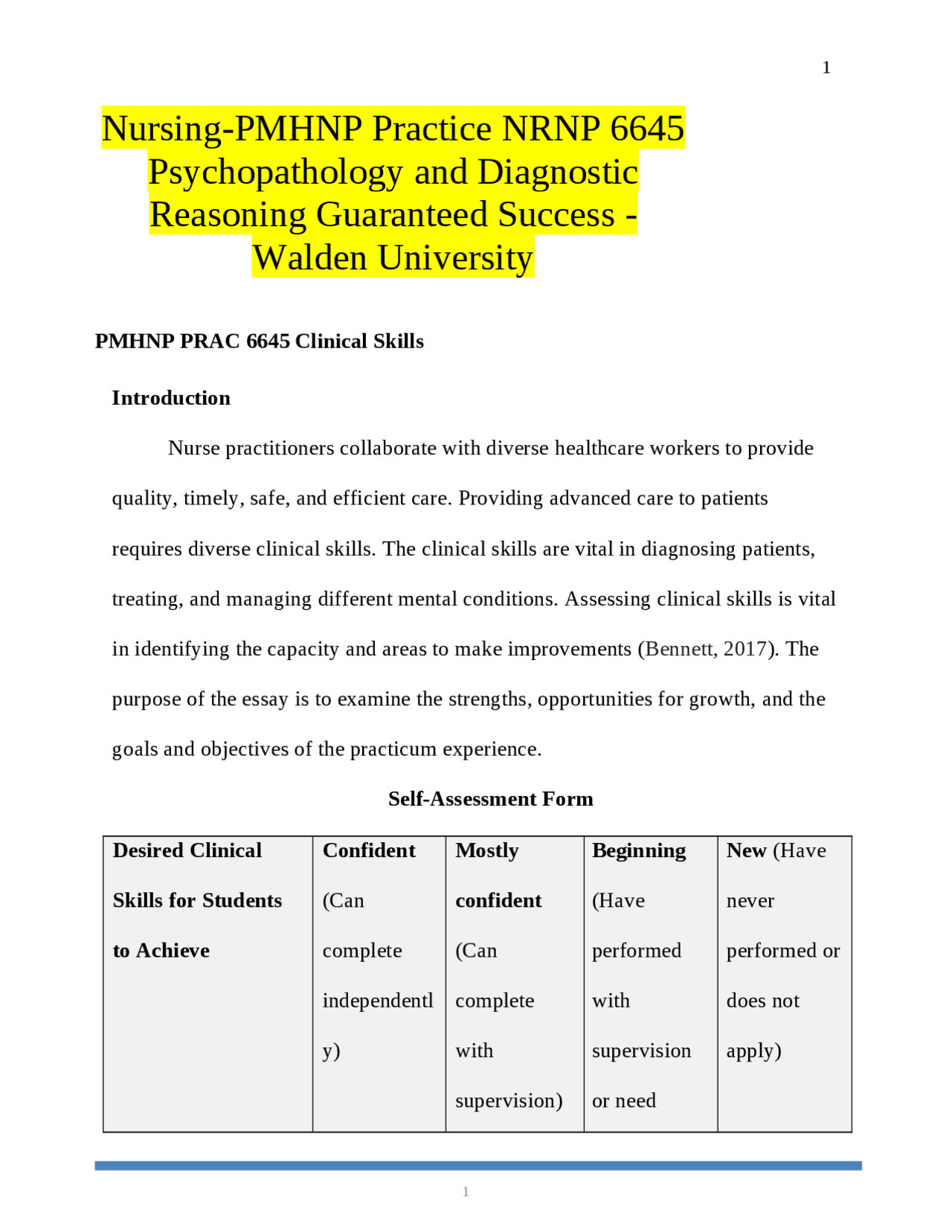 Self-Assessment of Clinical Skills for PMHNP Students | Exams Nursing ...