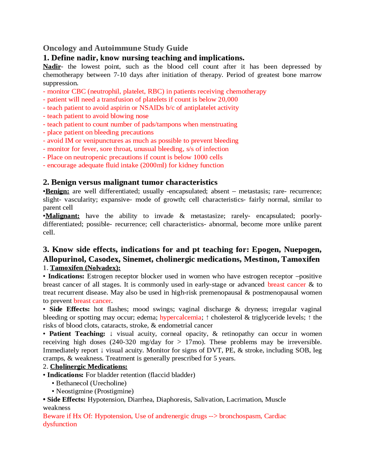 NURS 623 Oncology & Autoimmune Study Guide University of Texas Arlington | Exams Nursing | Docsity