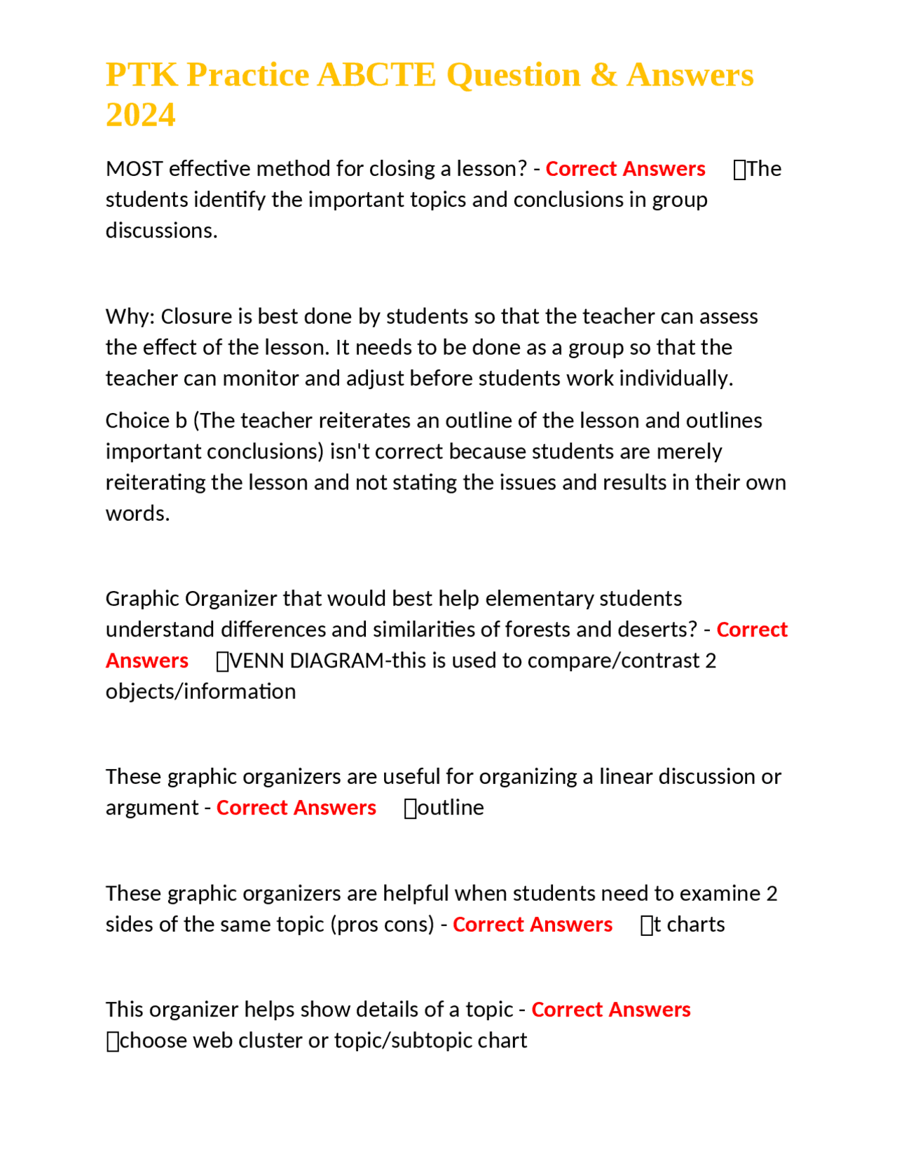 PTK Practice ABCTE Question & Answers 2024 | Exams Nursing | Docsity