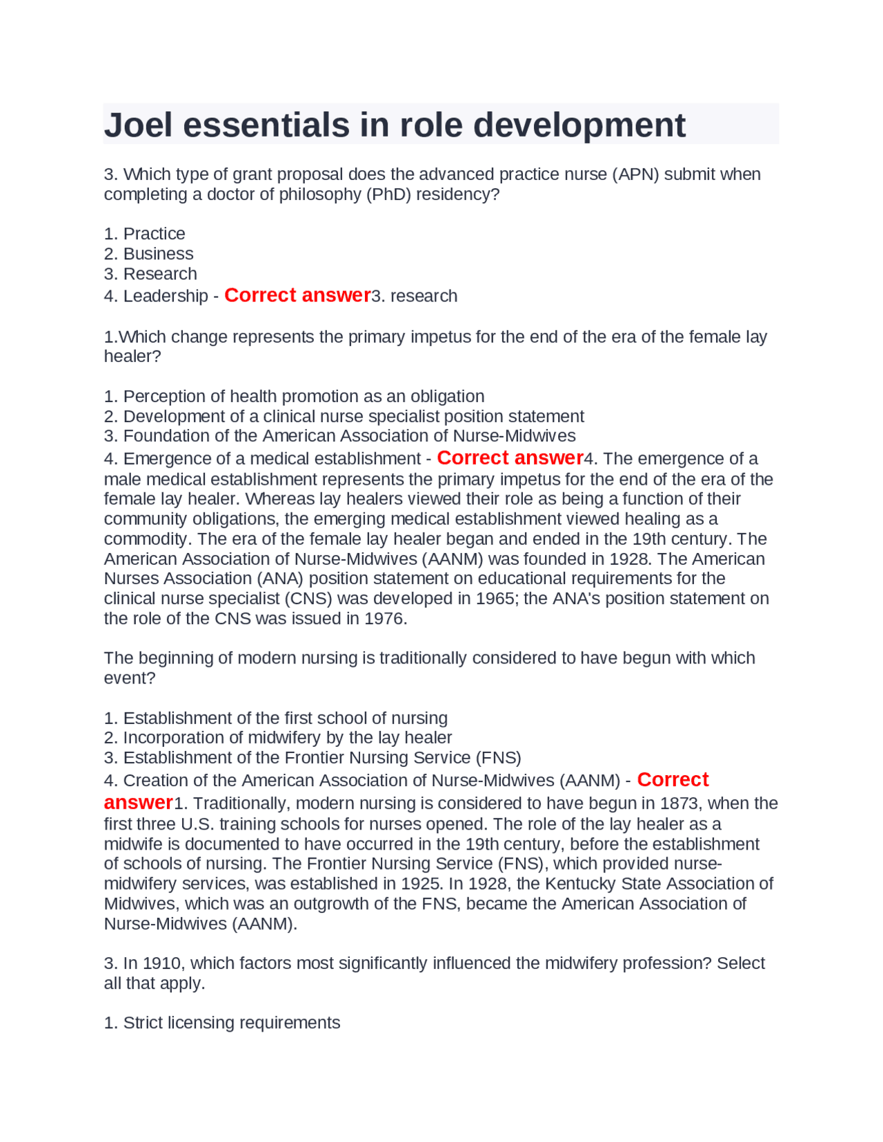 Joel essentials in role development | Exams Nursing | Docsity