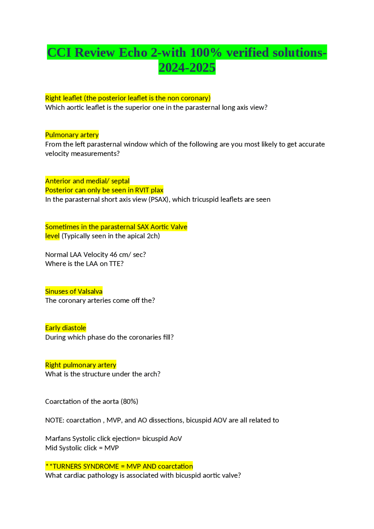 CCI Review Echo 2-with 100% verified solutions- 2024-2025.docx | Exams ...