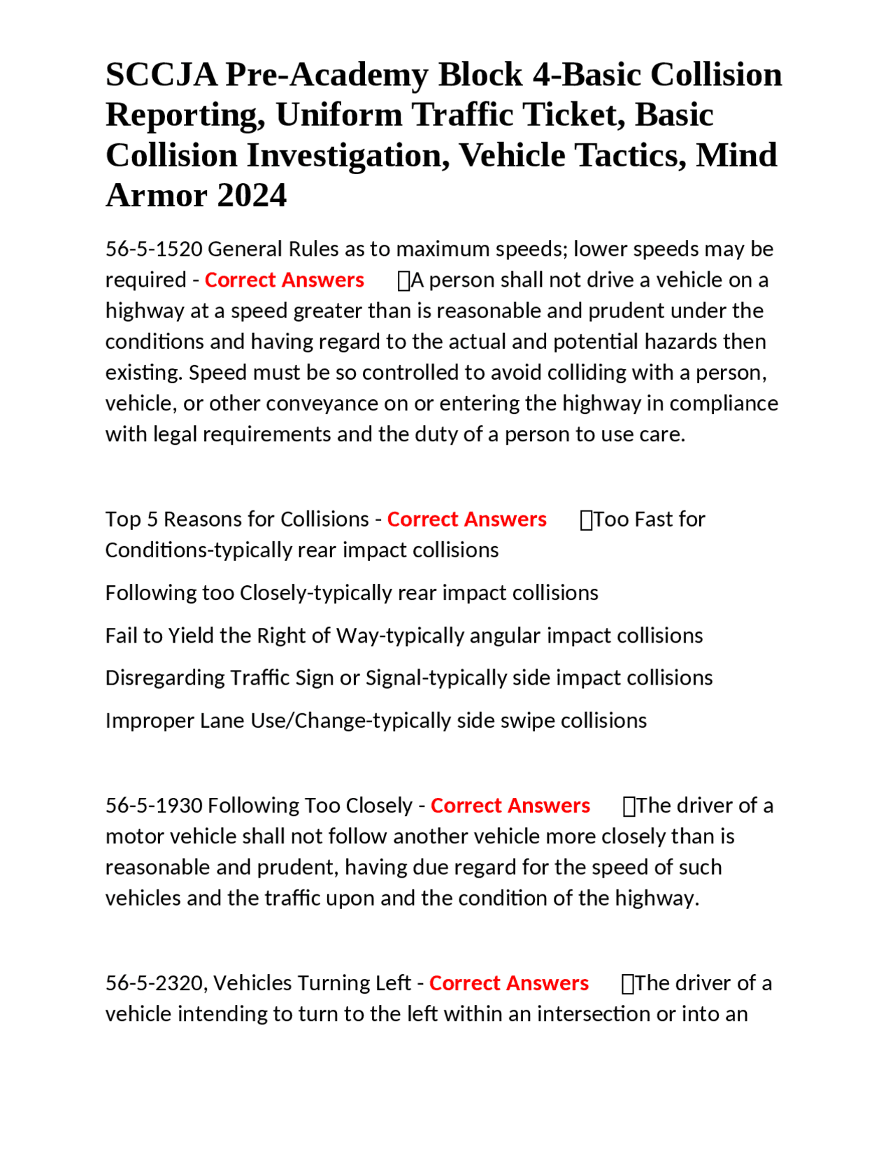SCCJA Pre-Academy Block 4-Basic Collision Reporting, Uniform Traffic ...