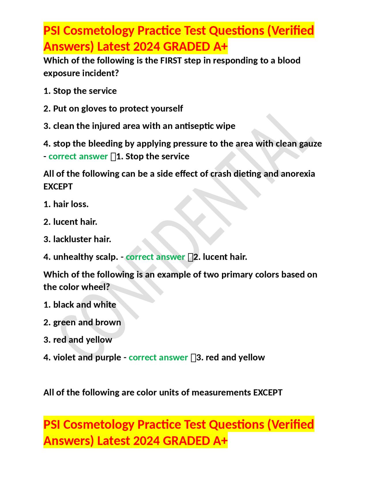 PSI Cosmetology Practice Test Questions (Verified Answers) Latest 2024 ...
