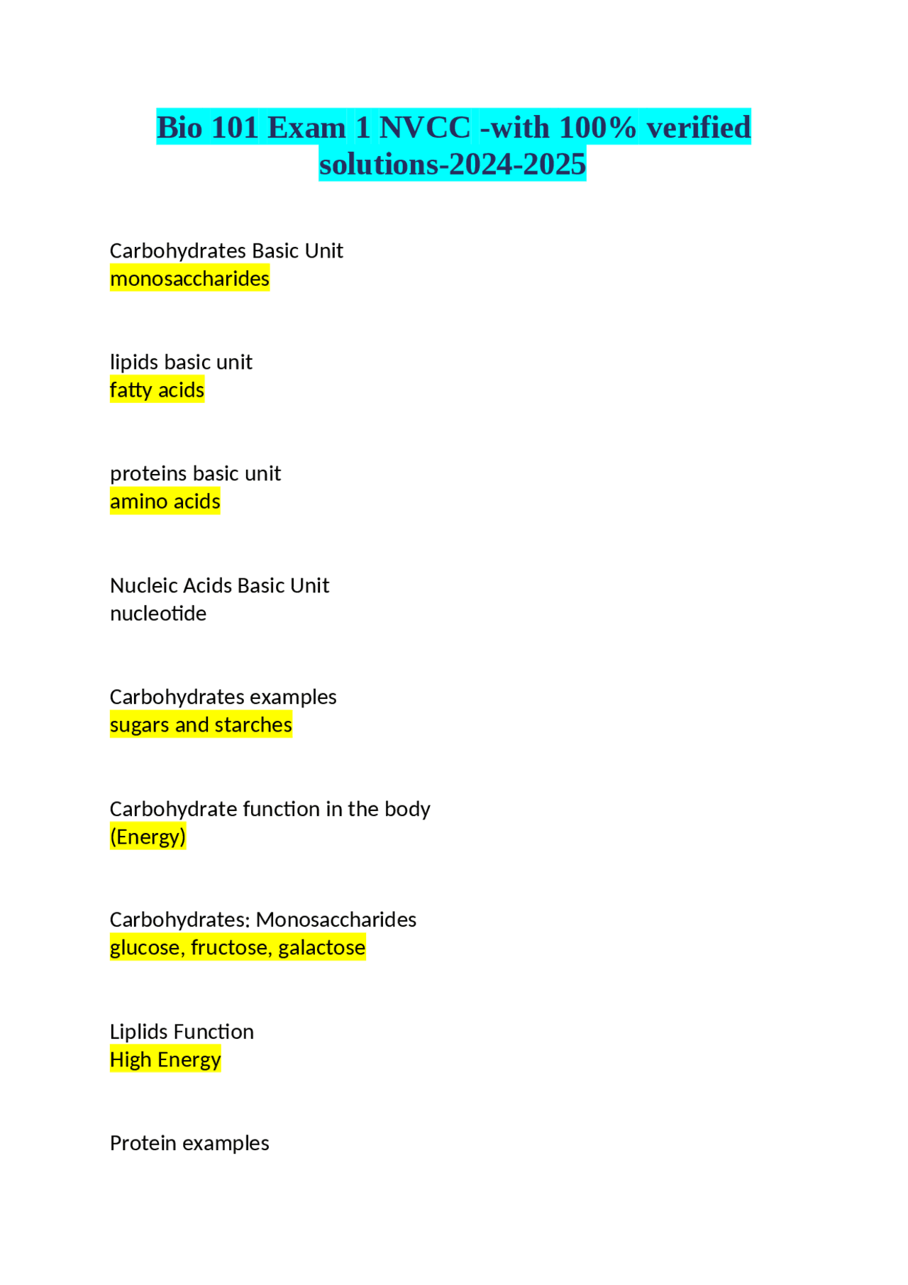 Bio 101 Exam 1 NVCC -with 100% verified solutions-2024-2025.docx ...