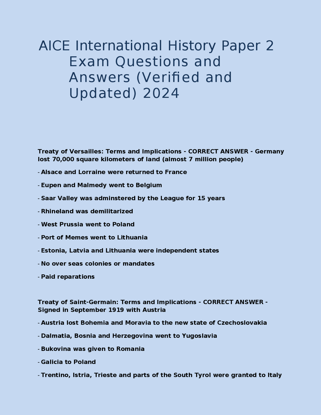 AICE International History Paper 2 Exam Questions and Answers (Verified ...