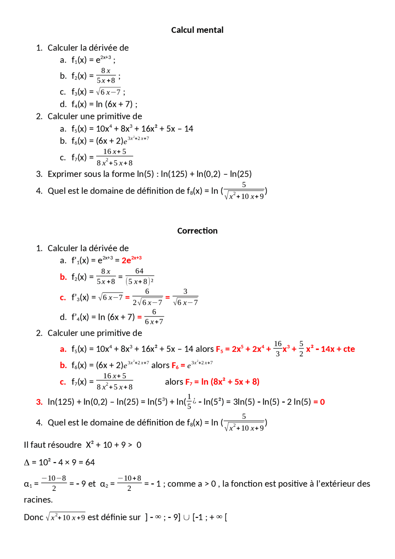 Exercices mathématiques terminale | Exercices Mathématiques | Docsity
