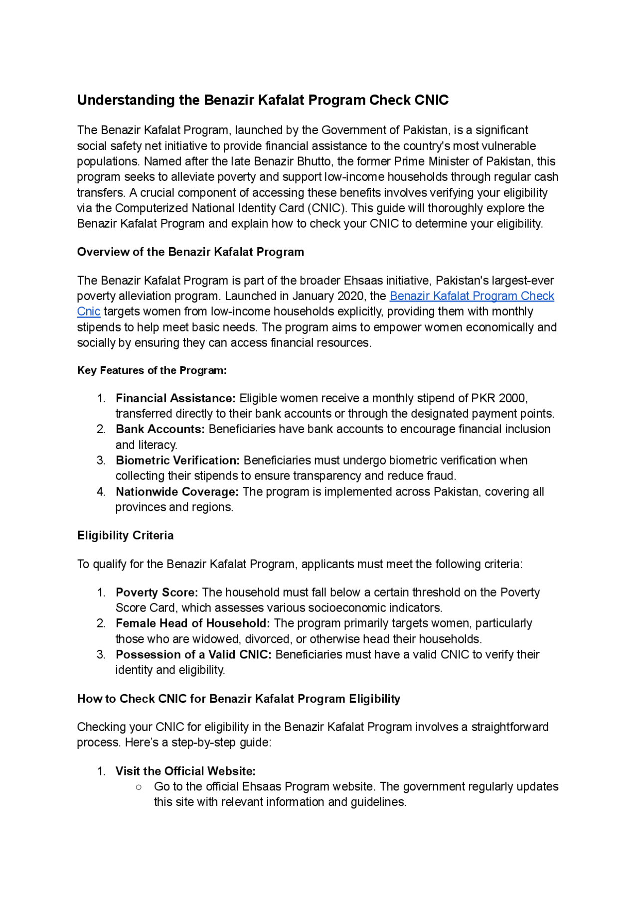 Benazir Kafalat Program Check CNIC | Schemes and Mind Maps Vocational education | Docsity