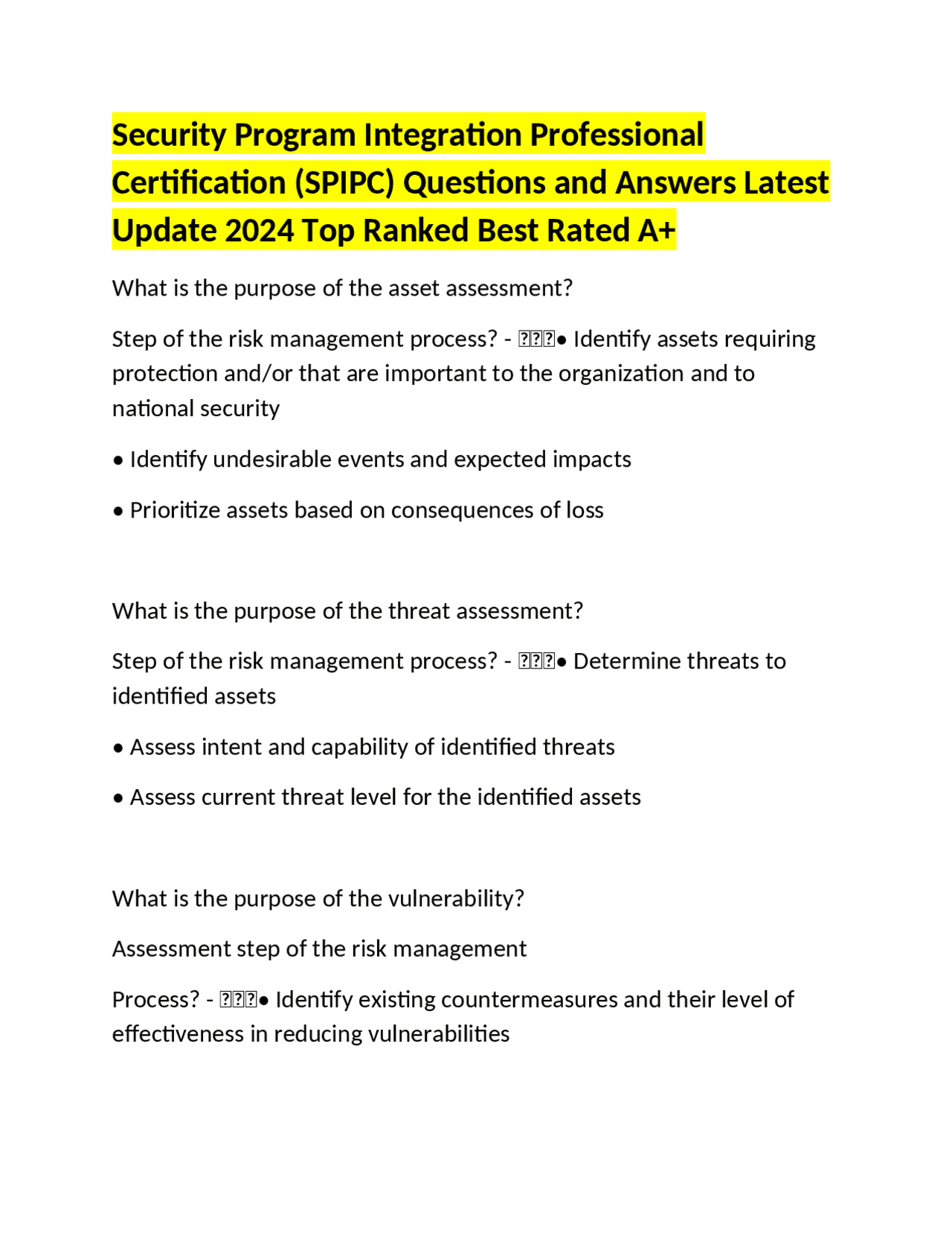 Security Program Integration Professional Certification (SPIPC) Questions and Answers Late ...